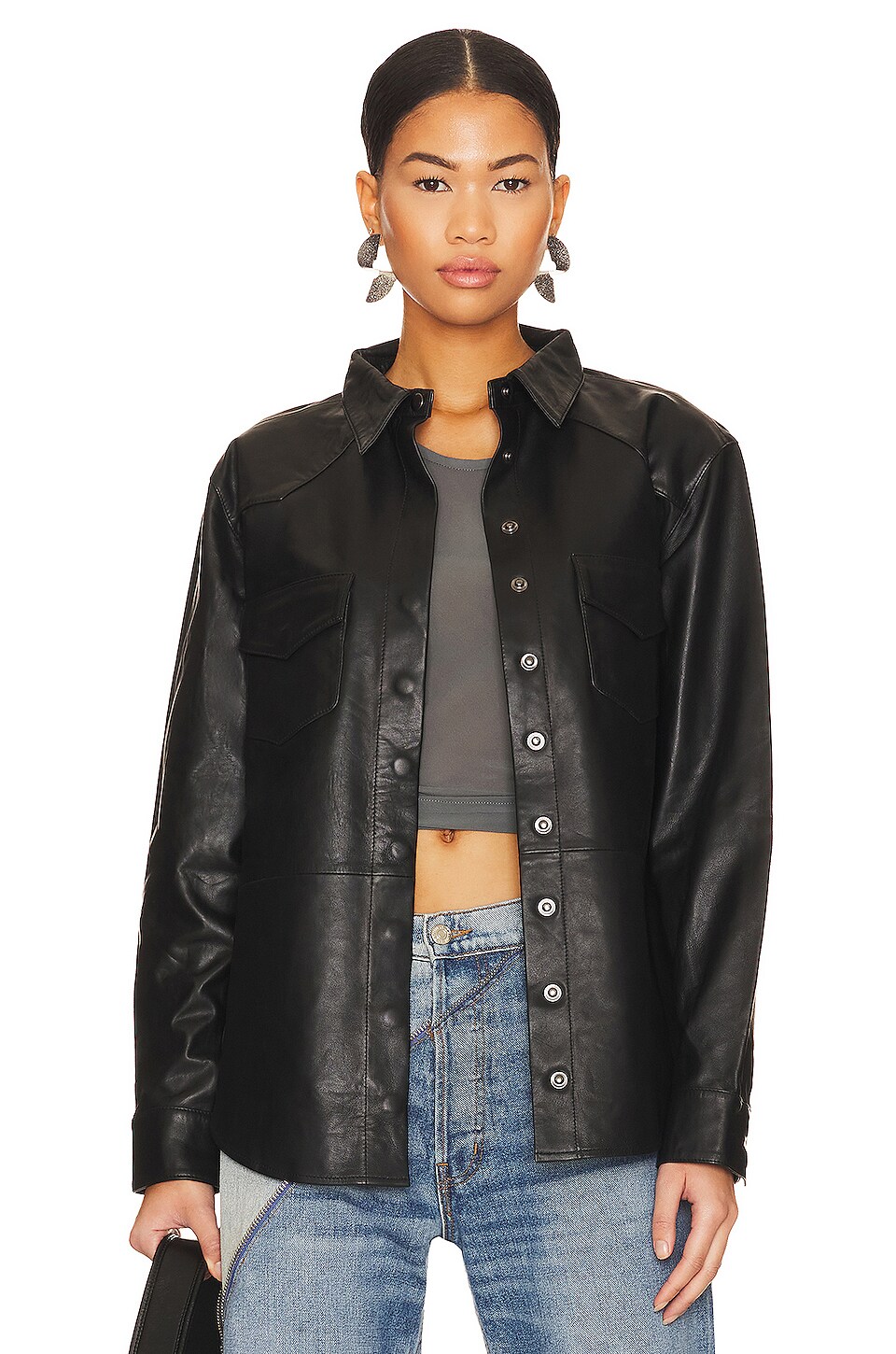 One Teaspoon Aria Leather Oversized Shacket in Black | REVOLVE
