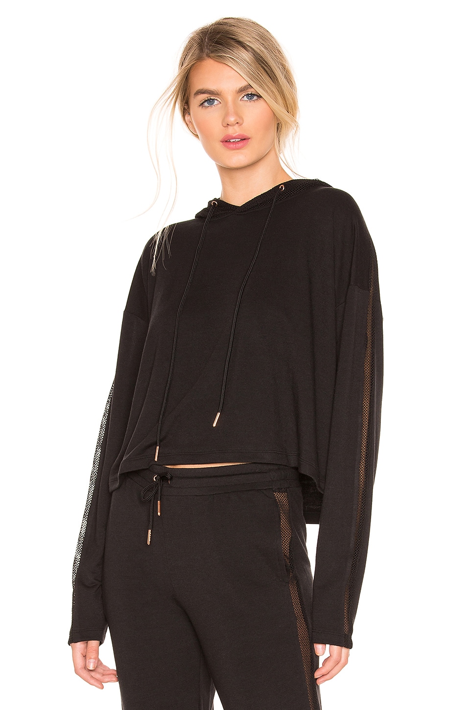 onzie Cropped Mesh Hoodie in Black | REVOLVE