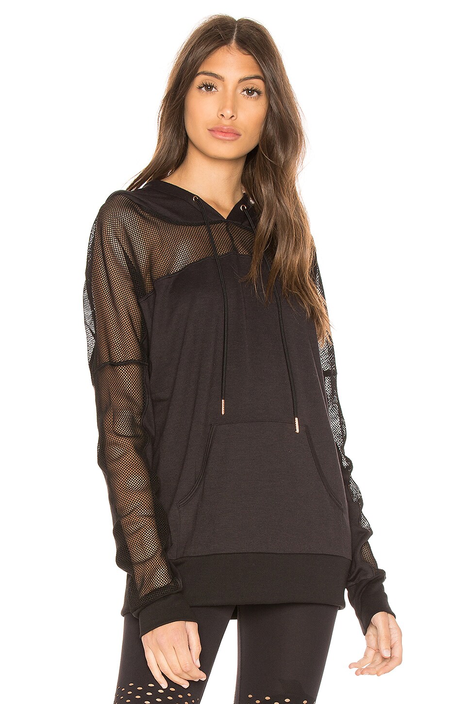 onzie Mesh Long Sleeve Hoodie in Black | REVOLVE