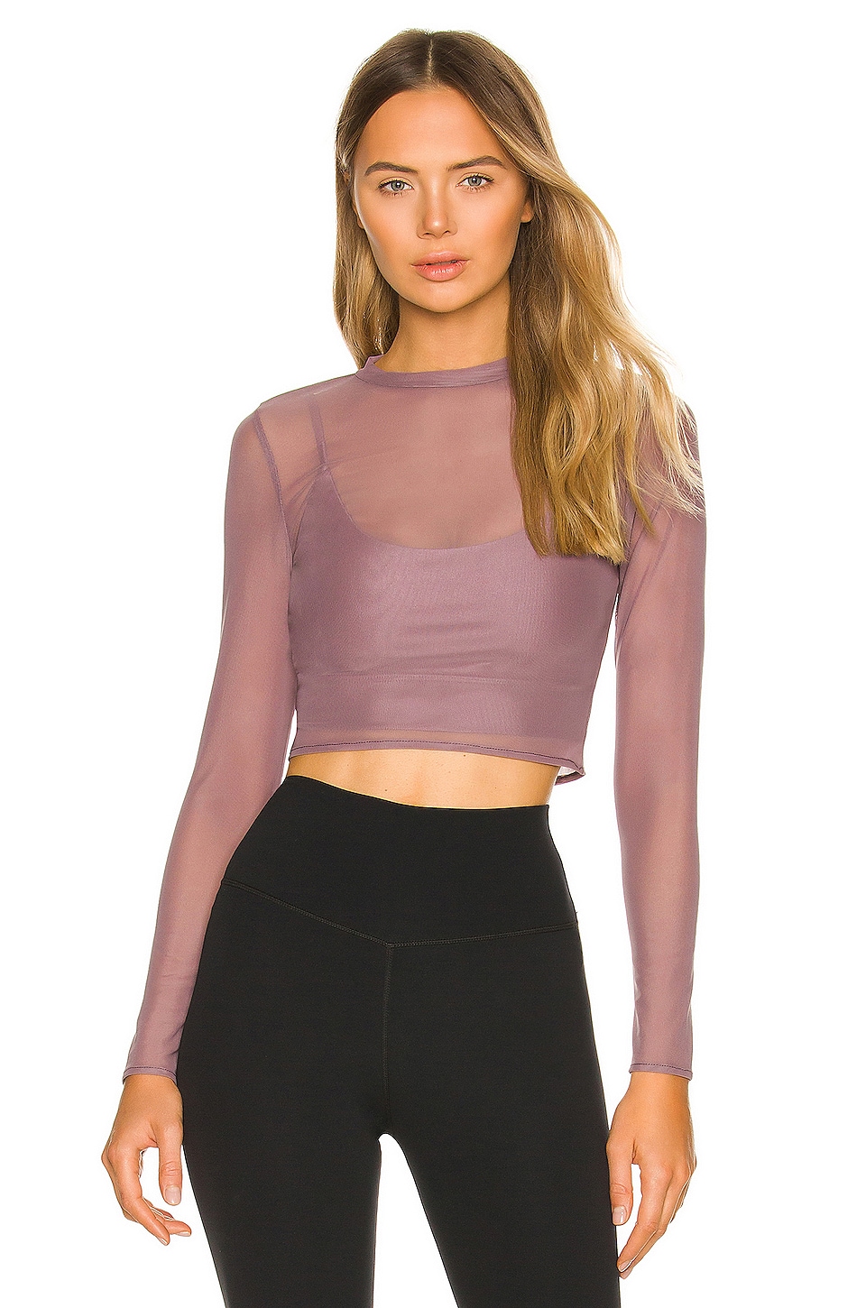 onzie Sheer Lotus Crop Top in Purple Haze | REVOLVE