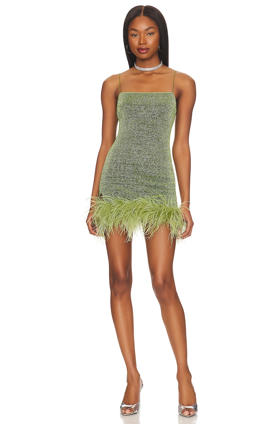 Oseree Lumiere Plumage Mini Dress in Green | REVOLVE