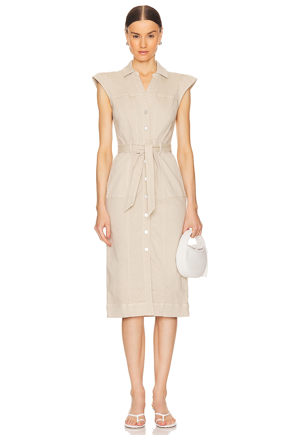 PAIGE Jaxsyn Midi Dress in Vintage Warm Sand | REVOLVE