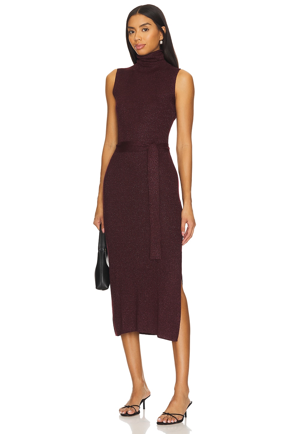PAIGE Rib Zoelle Dress in Burgundy Sparkle | REVOLVE