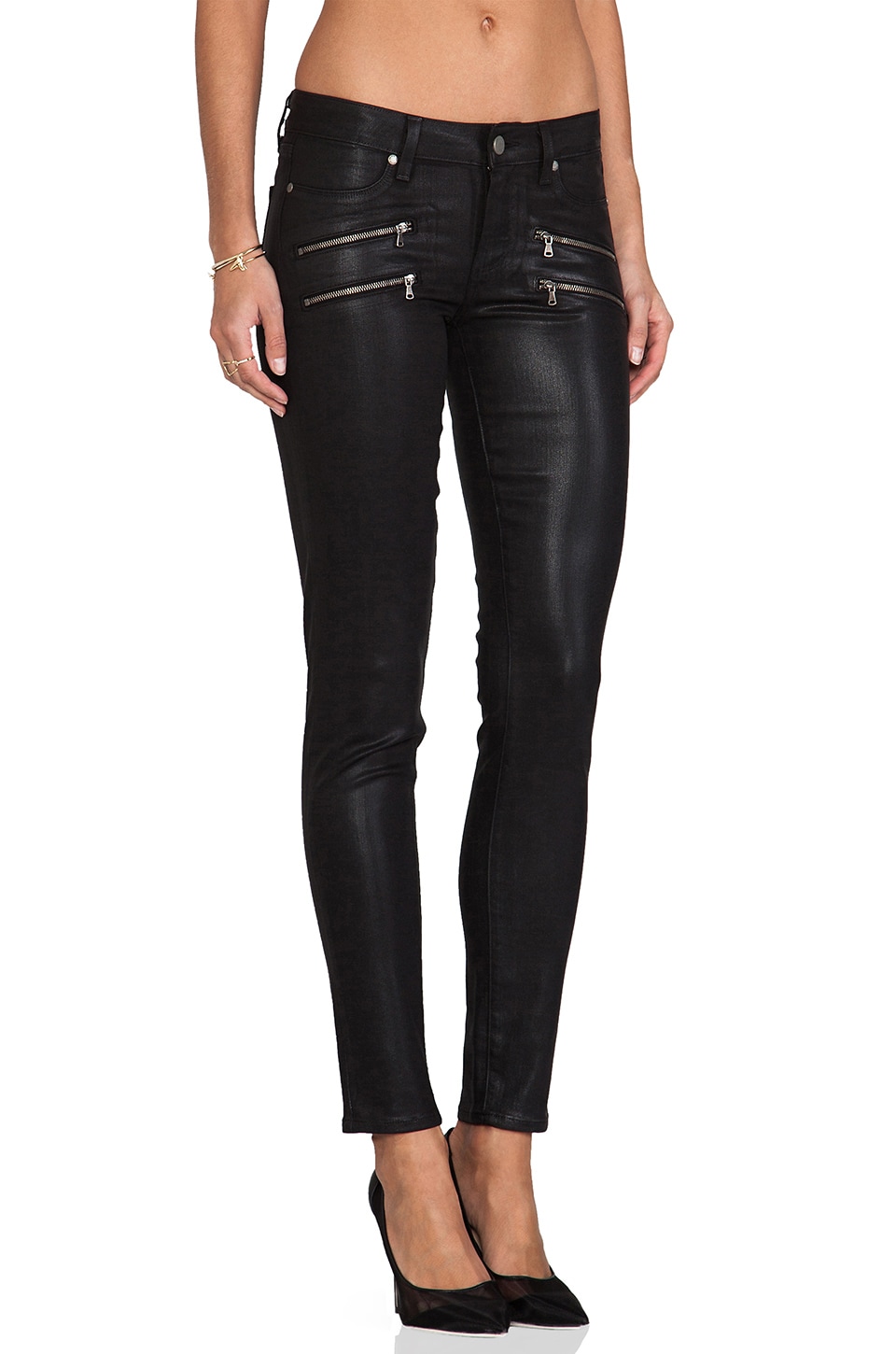 PAIGE Denim Edgemont Ultra Skinny Silk Coating in Black | REVOLVE
