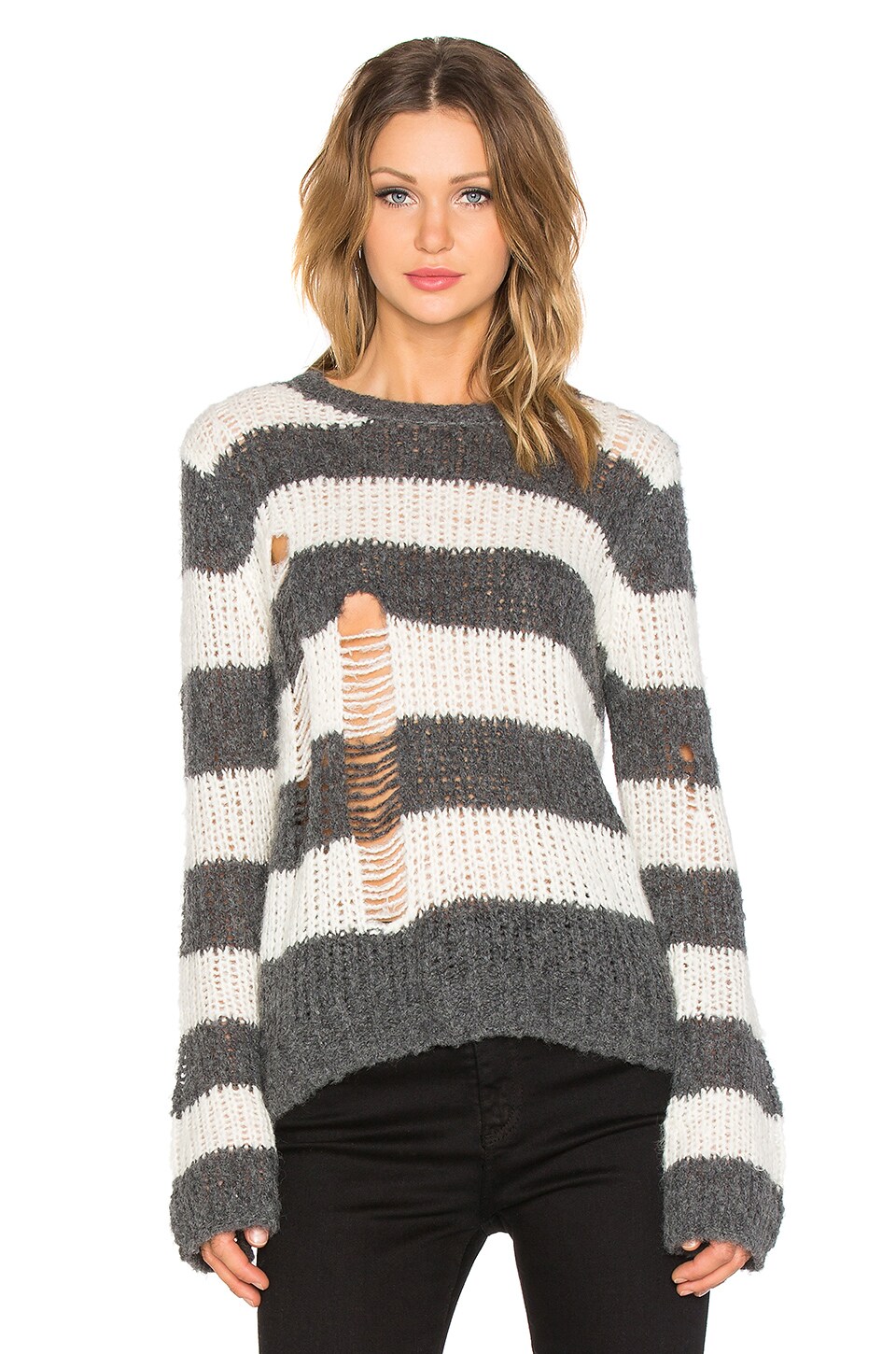 Pam & Gela Holey Sweater in Cream & Charcoal Heather | REVOLVE