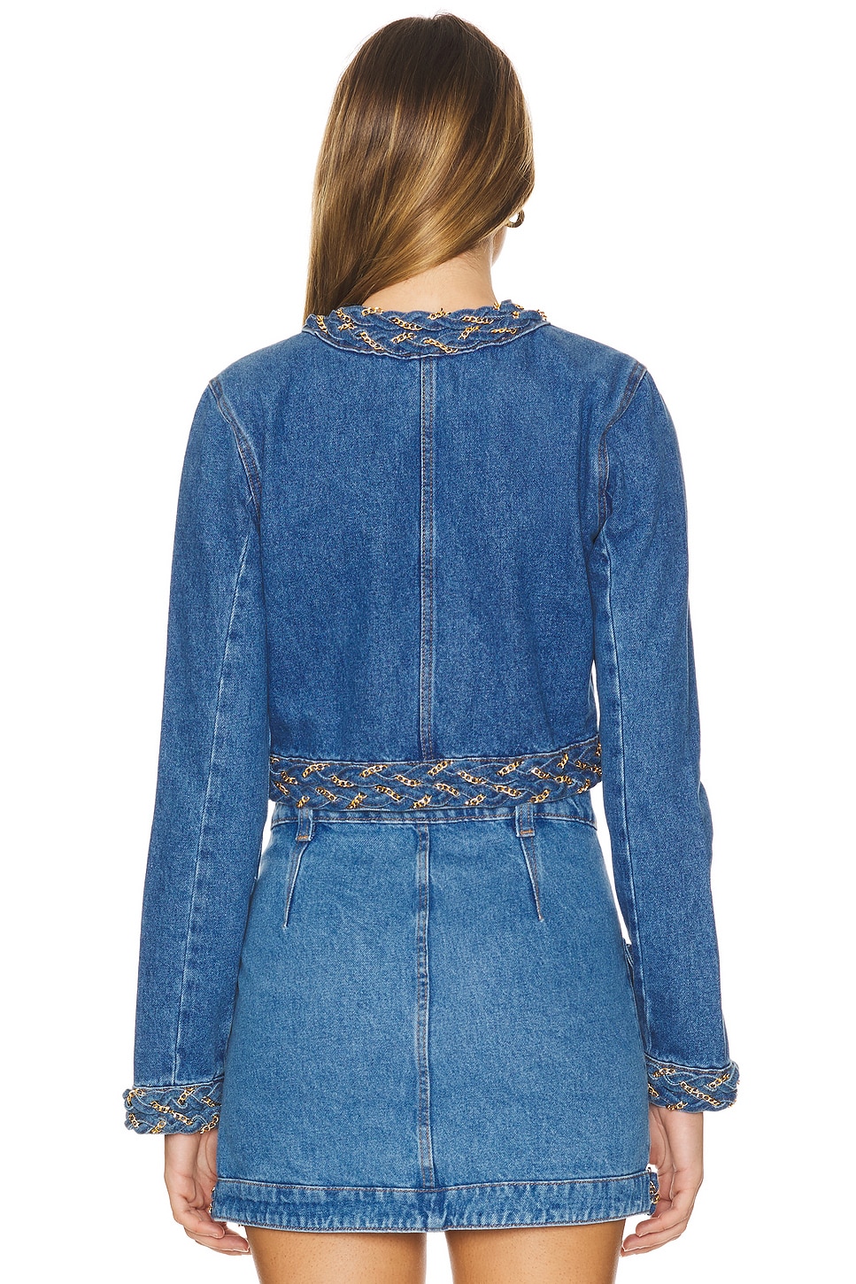 PatBO Braided Denim Cropped Jacket in Denim | REVOLVE