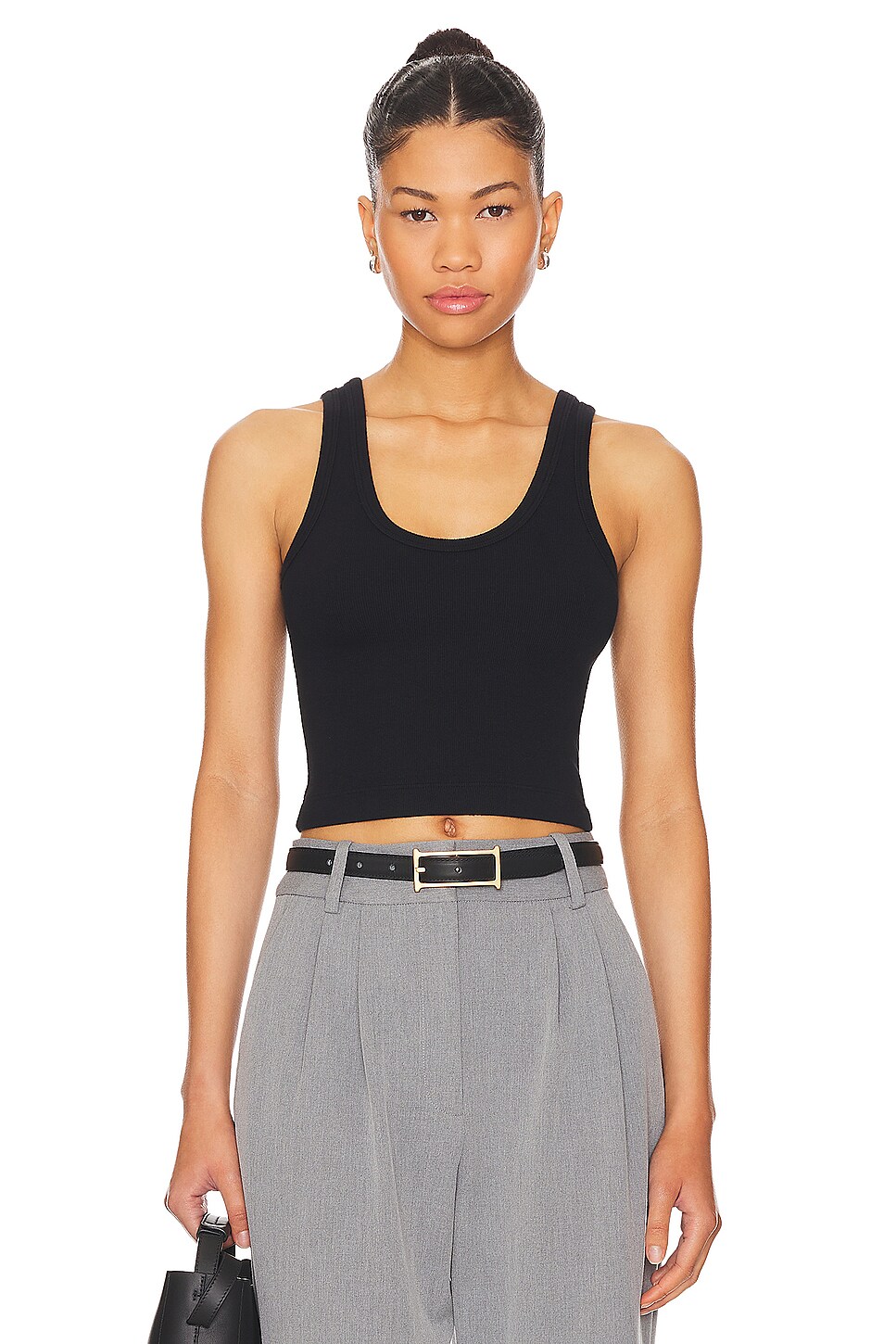 perfectwhitetee Cropped Cotton Ribbed Layering Tank in Black | REVOLVE