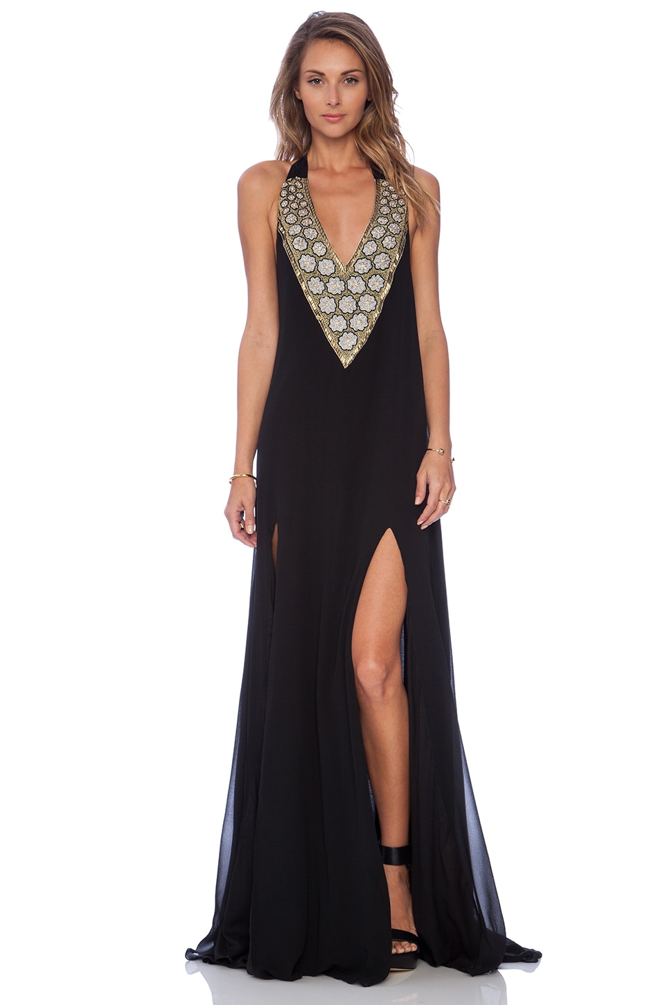 Pia Pauro Embroidered Maxi Dress in Black | REVOLVE