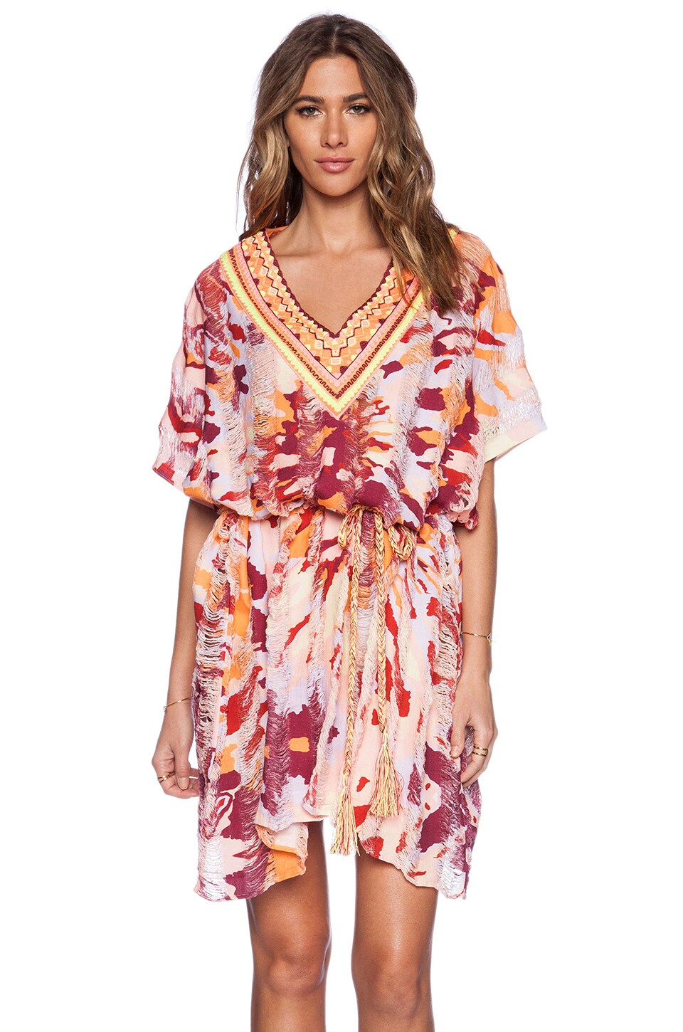 Pia Pauro Ladies Embroidered Kaftan in Tiki Beach Blush | REVOLVE
