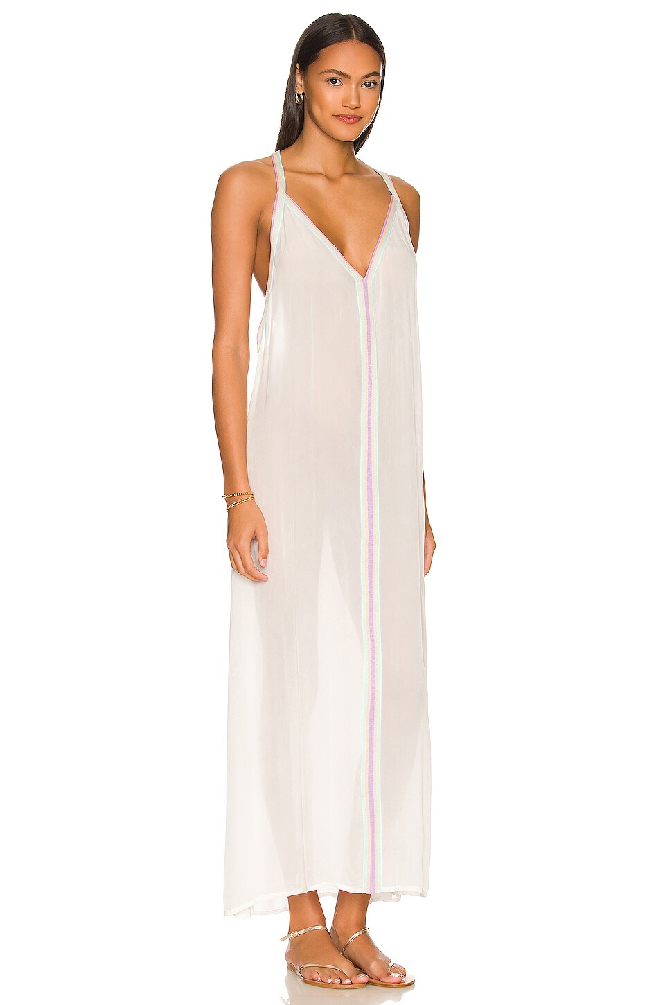 Pitusa x REVOLVE Silky Sundress with Bright Trim in Cream | REVOLVE