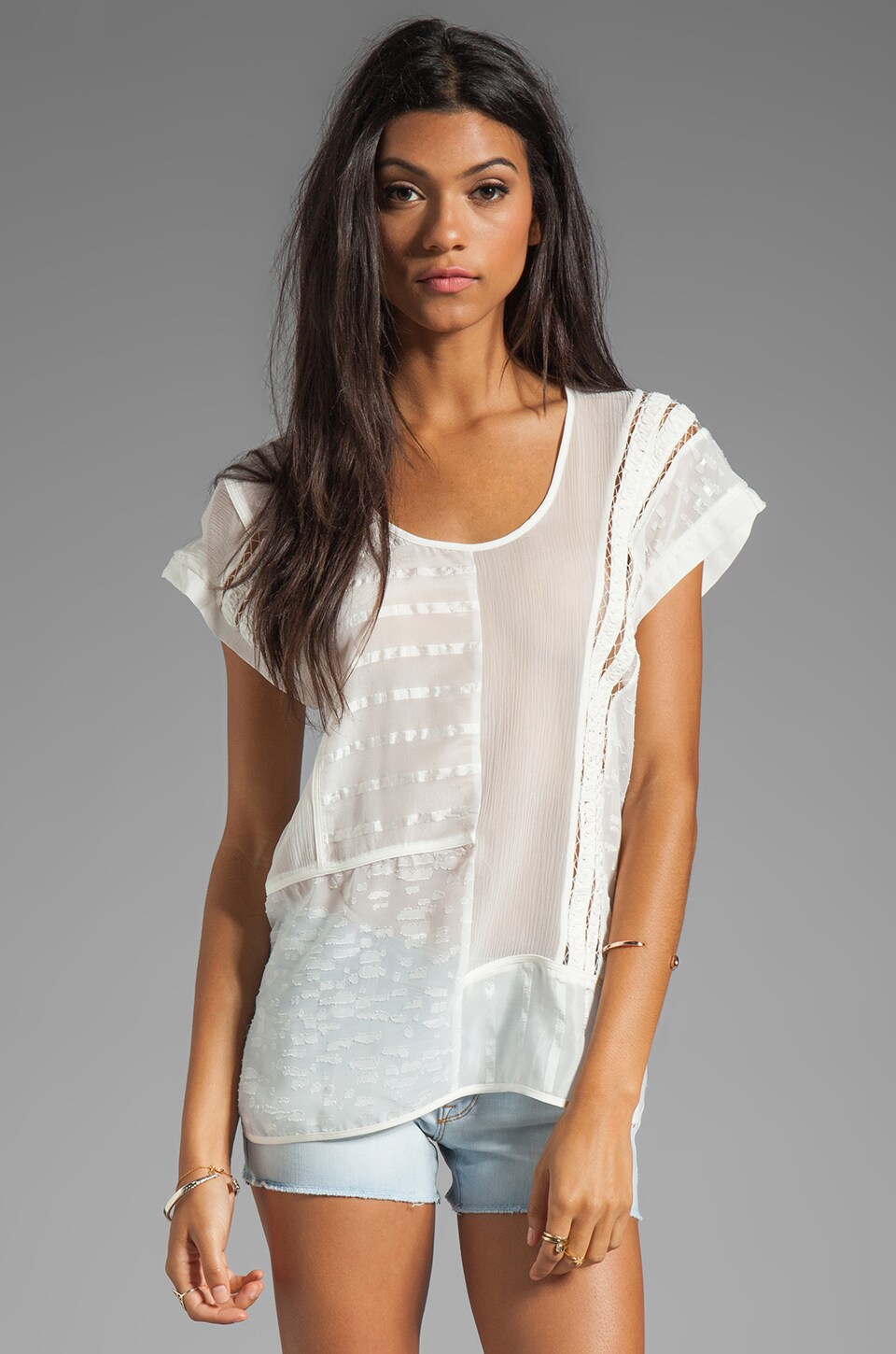 Plenty by Tracy Reese Soft Solids With Dobby Patch Worked T in White ...