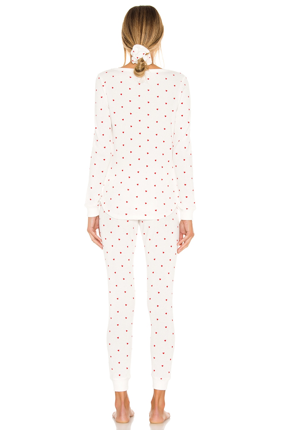 Plush Thermal Heart PJ & Scrunchie Set in White & Red | REVOLVE