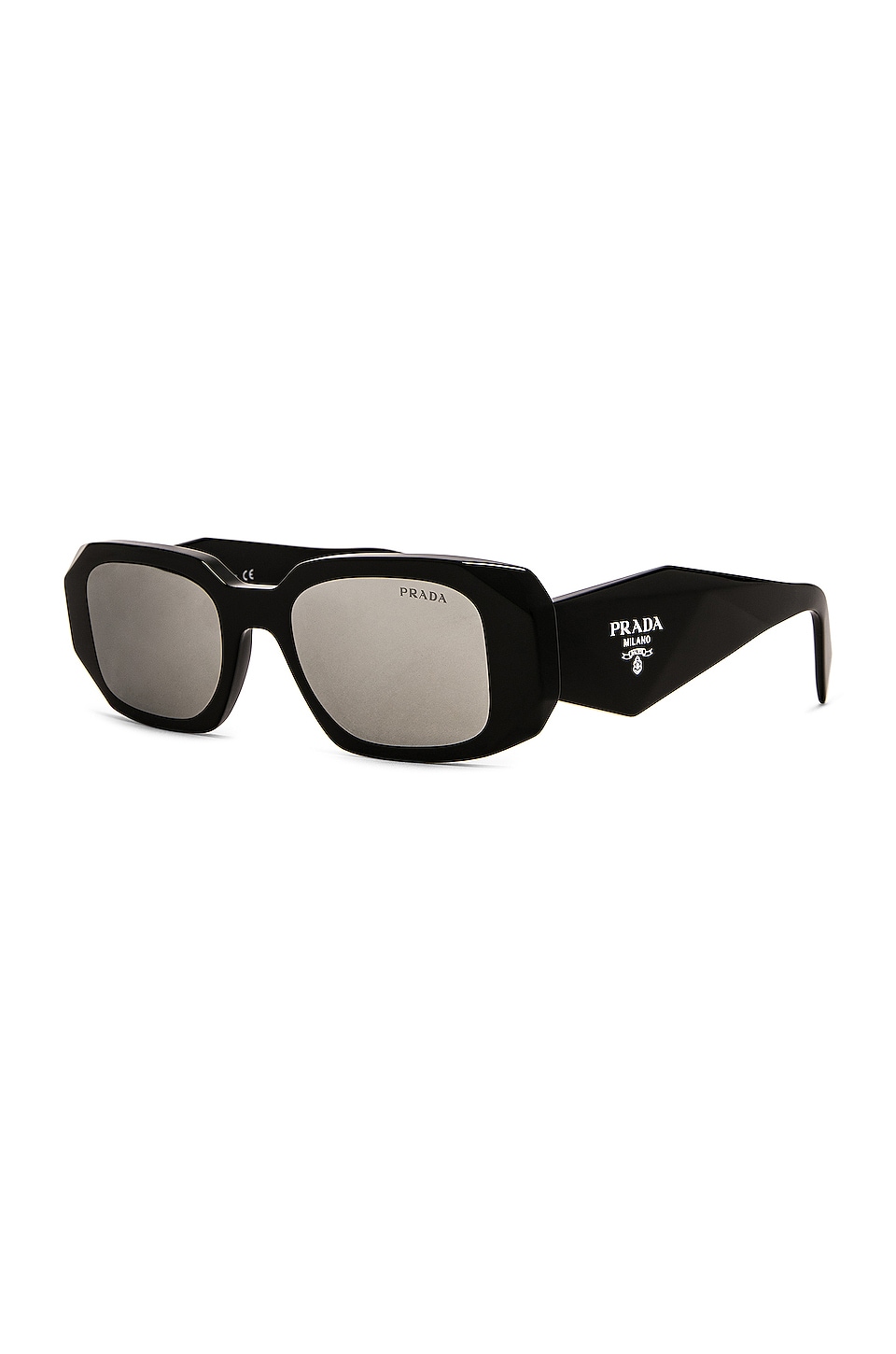 Prada Rectangle in Black & Mirror Silver | REVOLVE