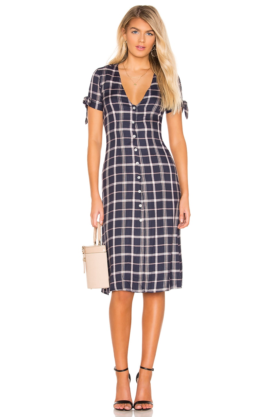 Privacy Please Jasper Midi Dress in Pink & Navy Plaid | REVOLVE