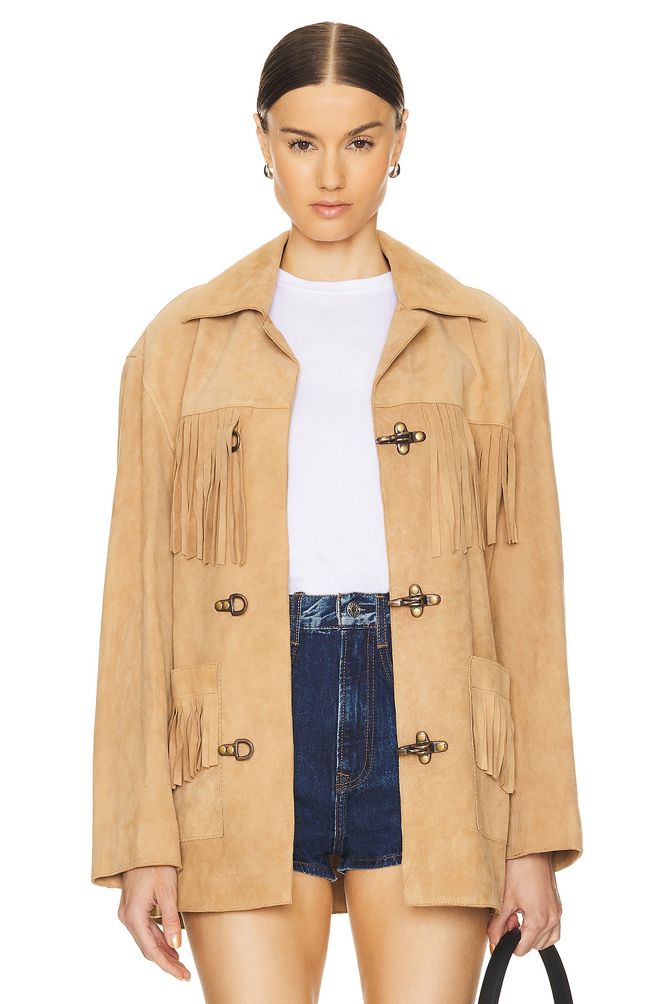 Found Suede Fringe Jacket in Tan | REVOLVE