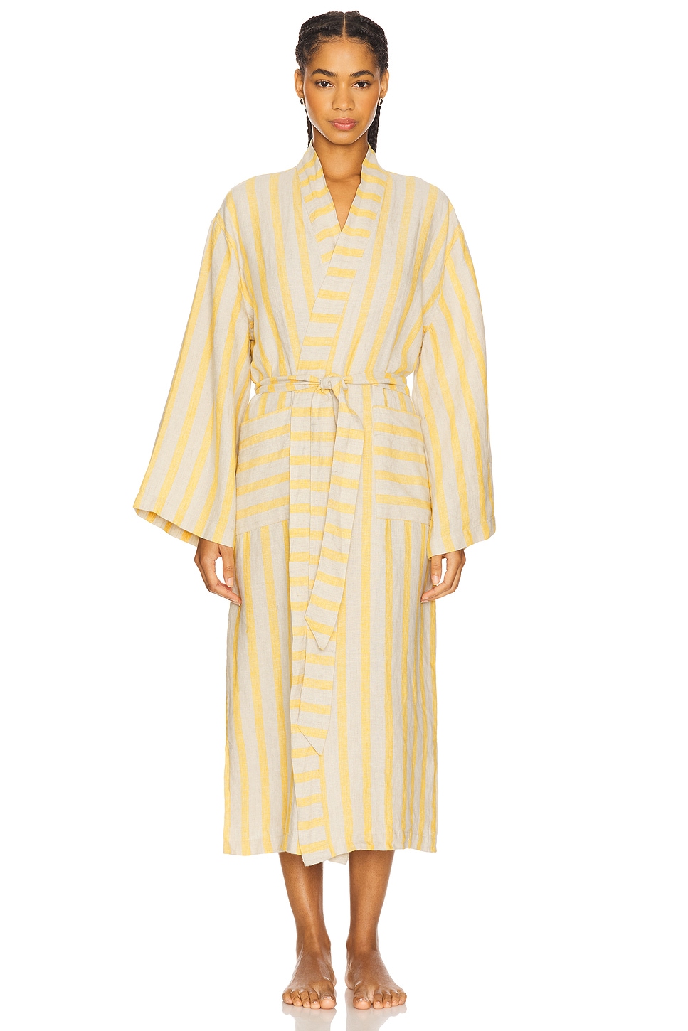 Parachute Linen Stripe Robe in Natural & Yellow | REVOLVE