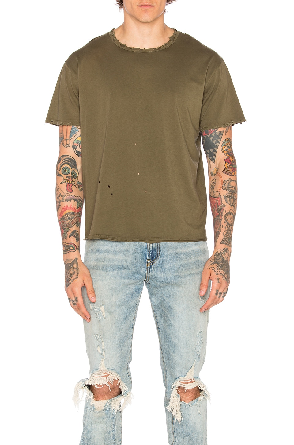 R13 Surplus Destroyed Tee in Warm Olive Drab | REVOLVE