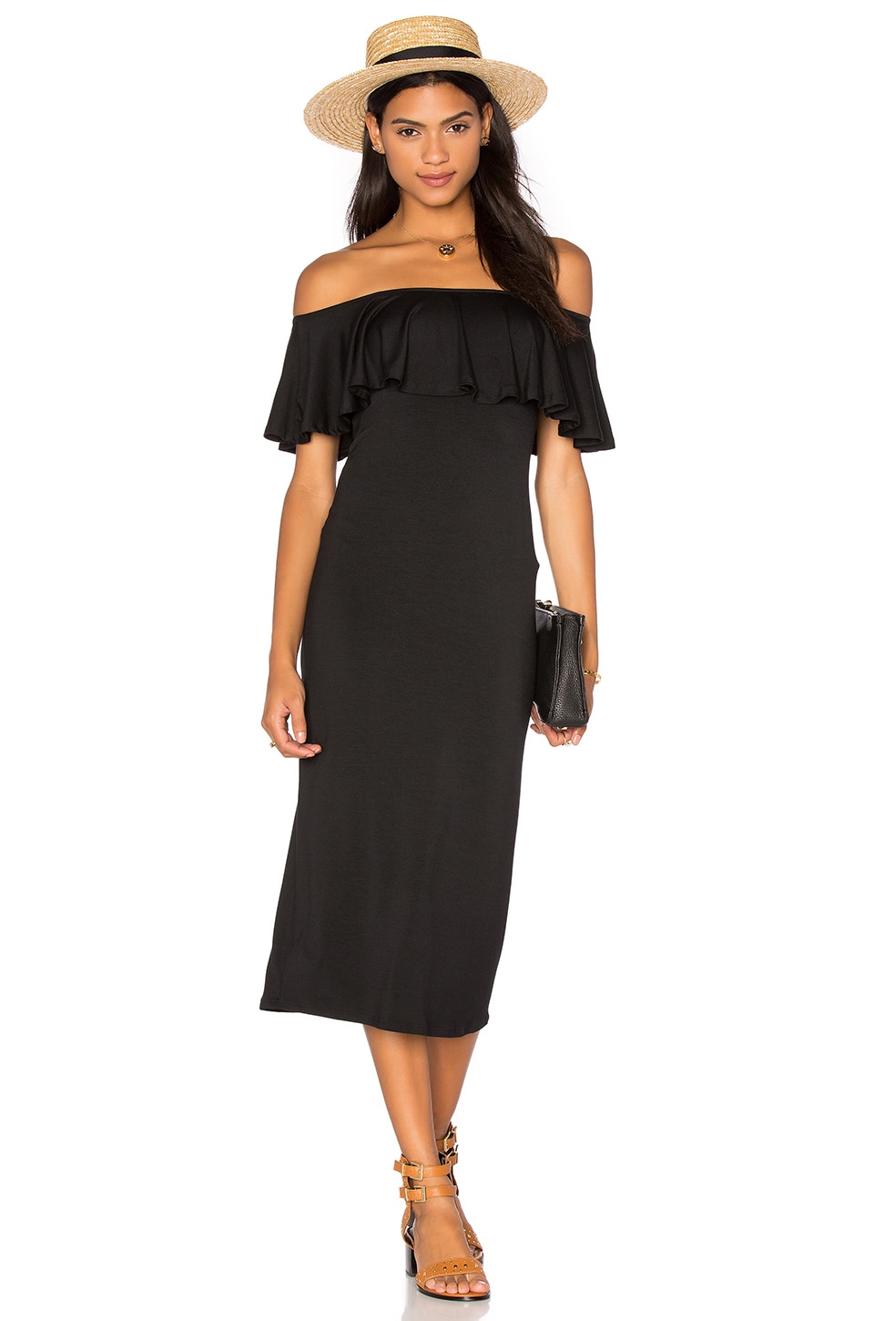 Rachel Pally Ruffle Midi Dress in Black | REVOLVE