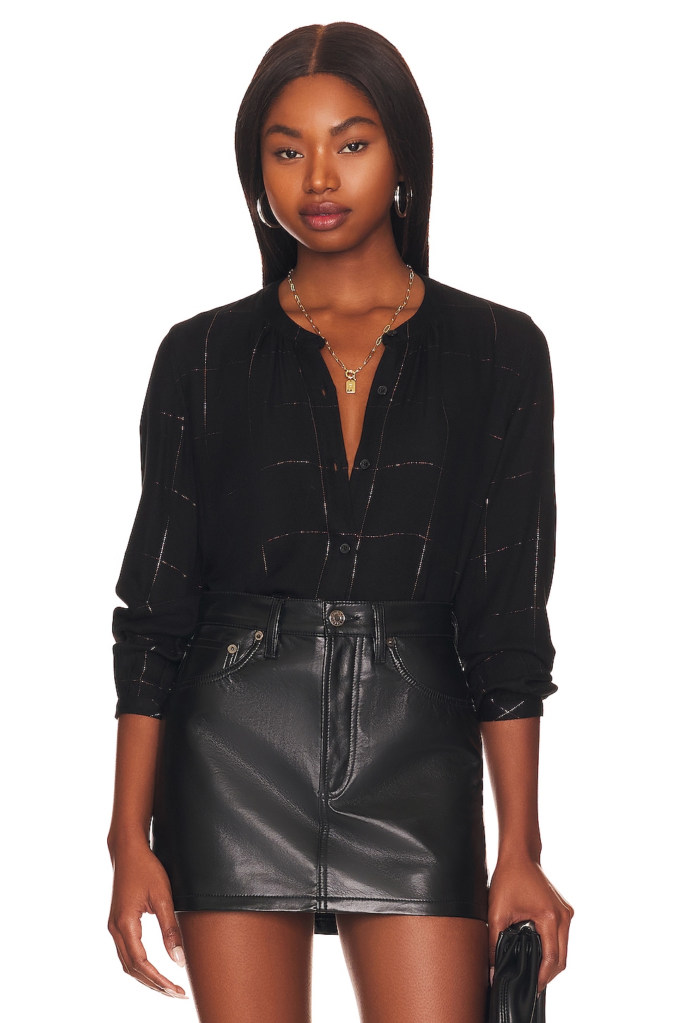Rails Eloise Button Down Top in Ebony Tinsel | REVOLVE