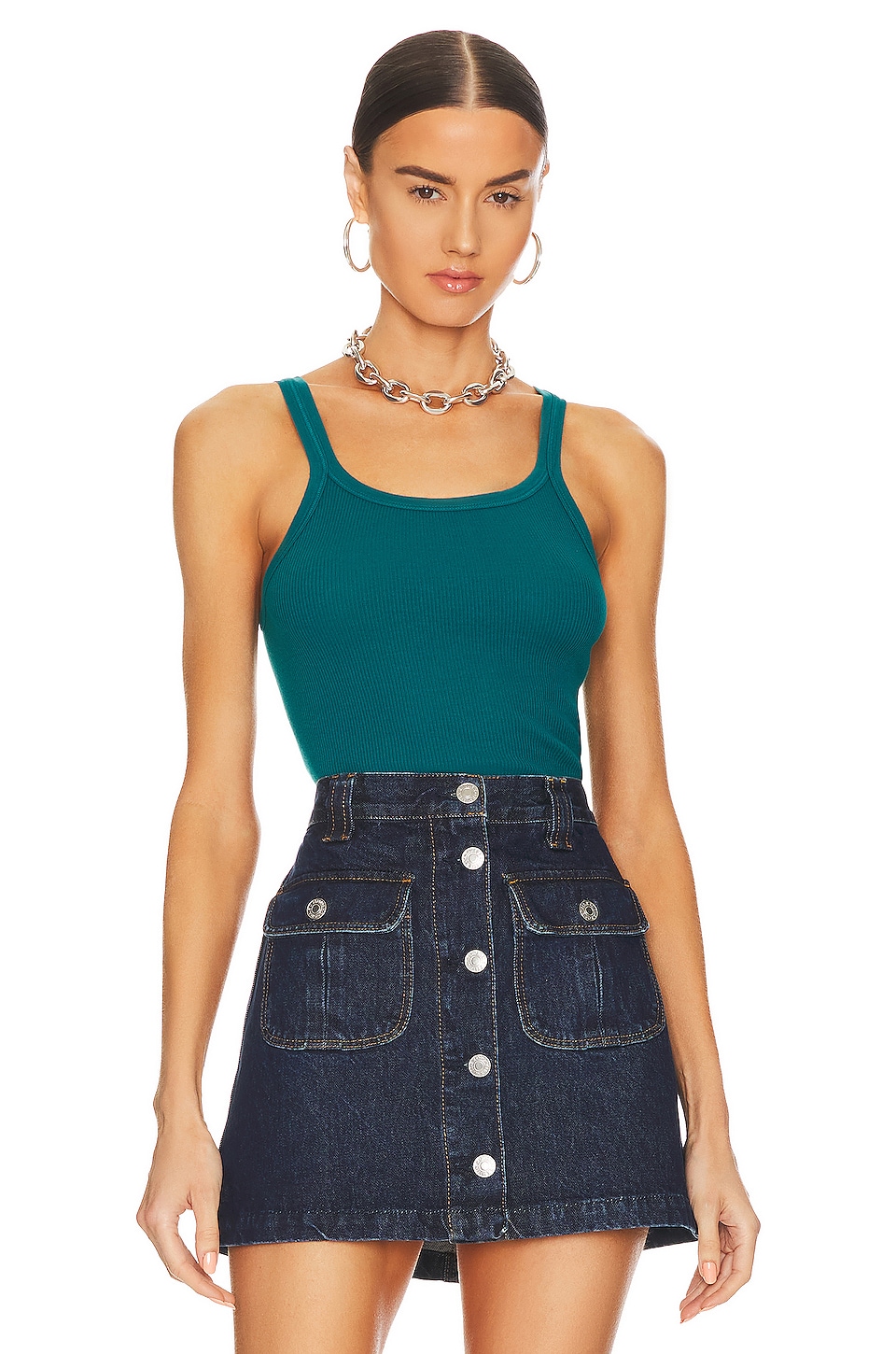 RE/DONE x Hanes Ribbed Tank Top in Teal | REVOLVE