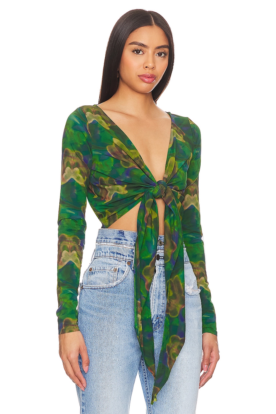 RE/DONE X Pam Anderson Wrap Tie Top in Green Butterfly | REVOLVE