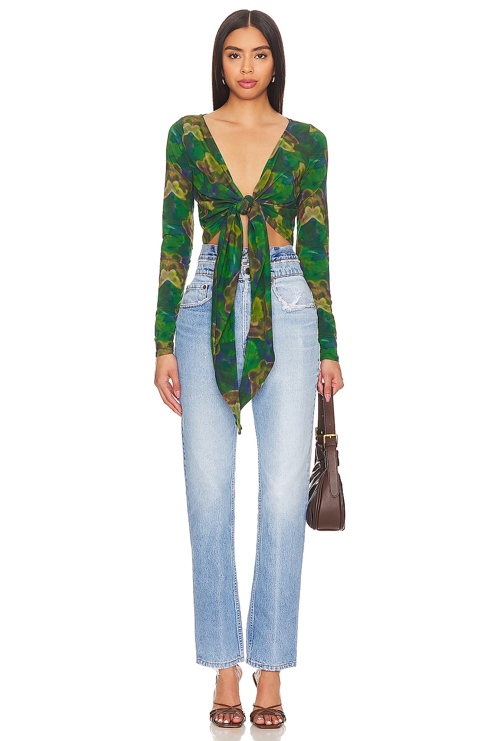 RE/DONE X Pam Anderson Wrap Tie Top in Green Butterfly | REVOLVE