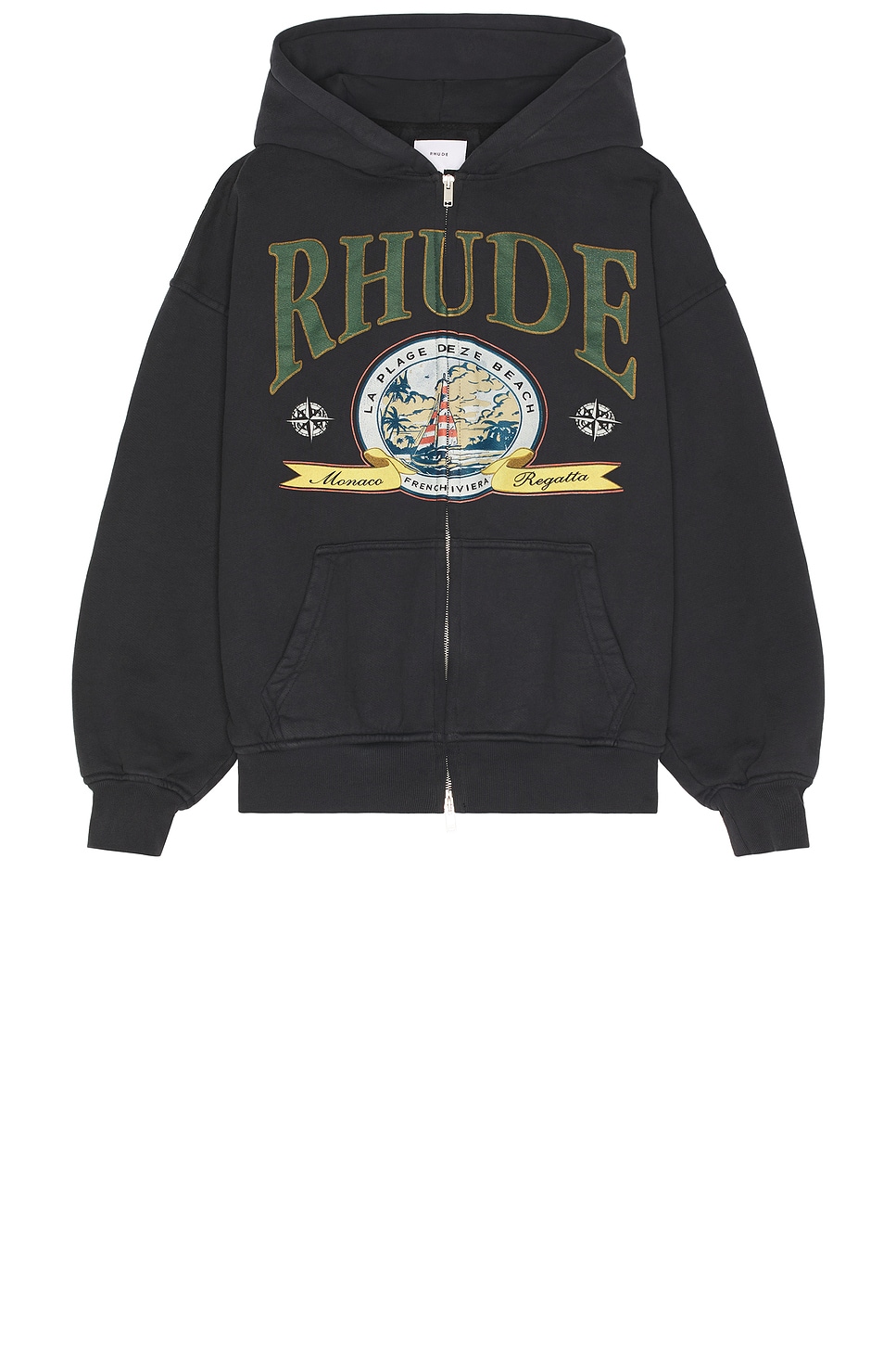 Rhude Monaco Regatta Full Zip Hoodie in Vintage Black | REVOLVE