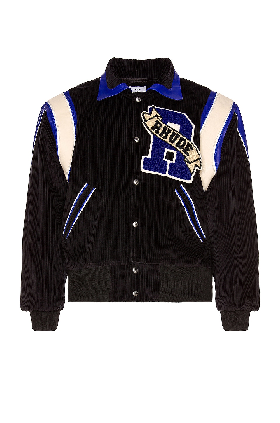 Rhude Royal Varsity Jacket in Black, White & Royal Blue | REVOLVE