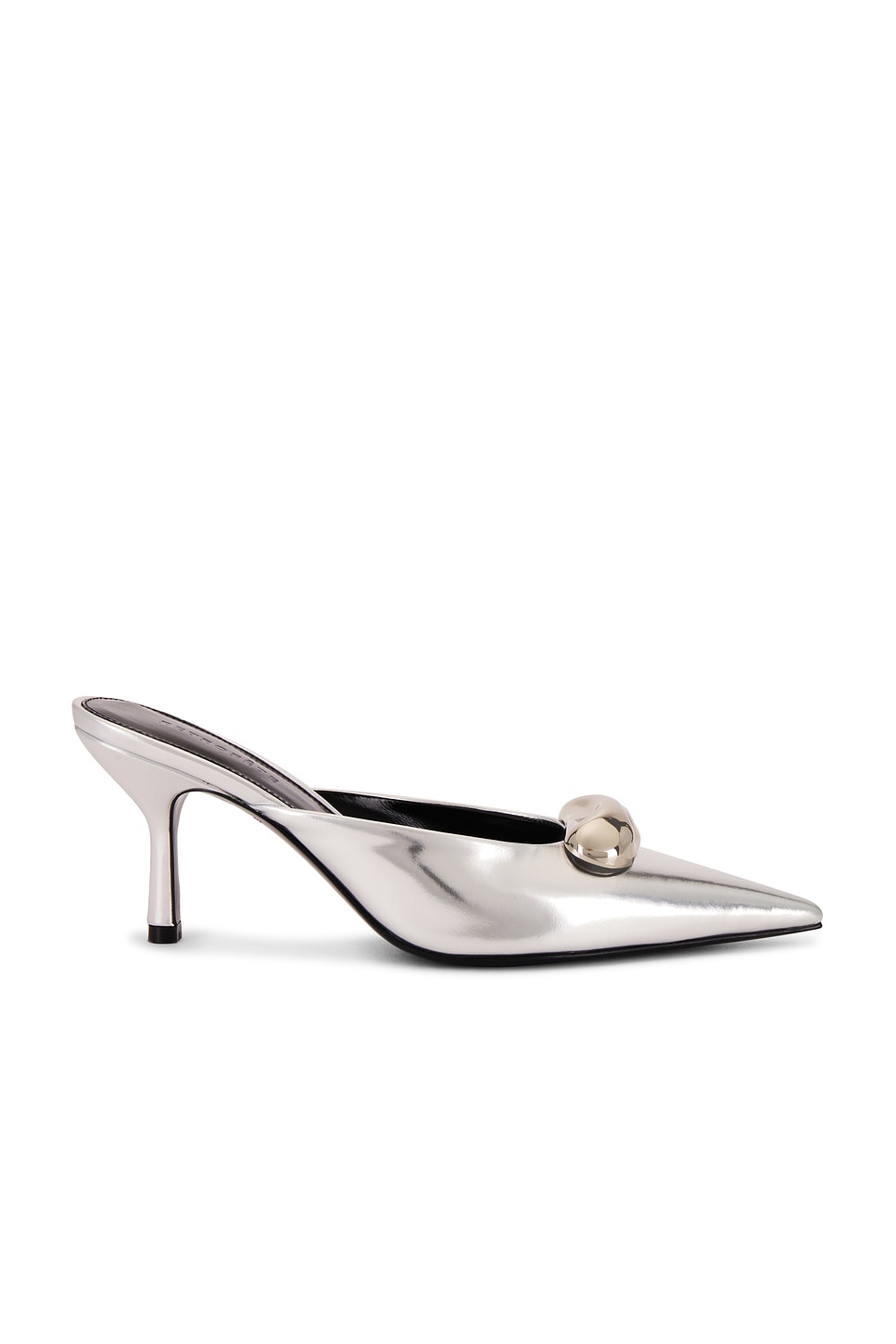 retrofete Francesca Leather Kitten Mule in Shiny Silver | REVOLVE