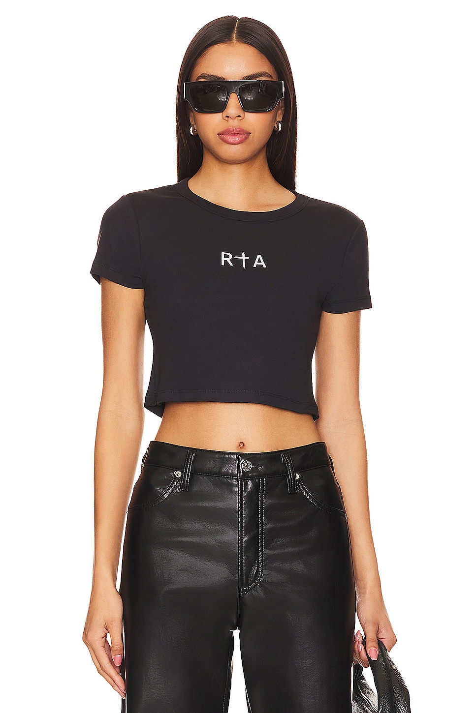 RTA Flocked Logo Cropped Tee in Black | REVOLVE