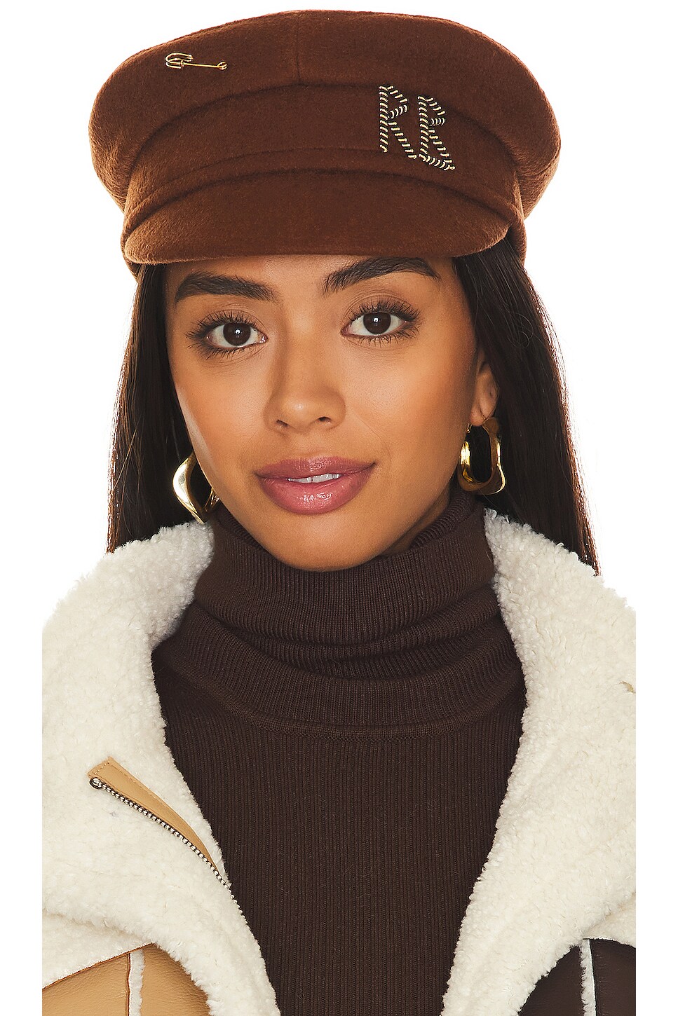 Ruslan Baginskiy Safety Pin Baker Boy Cap in Brown | REVOLVE