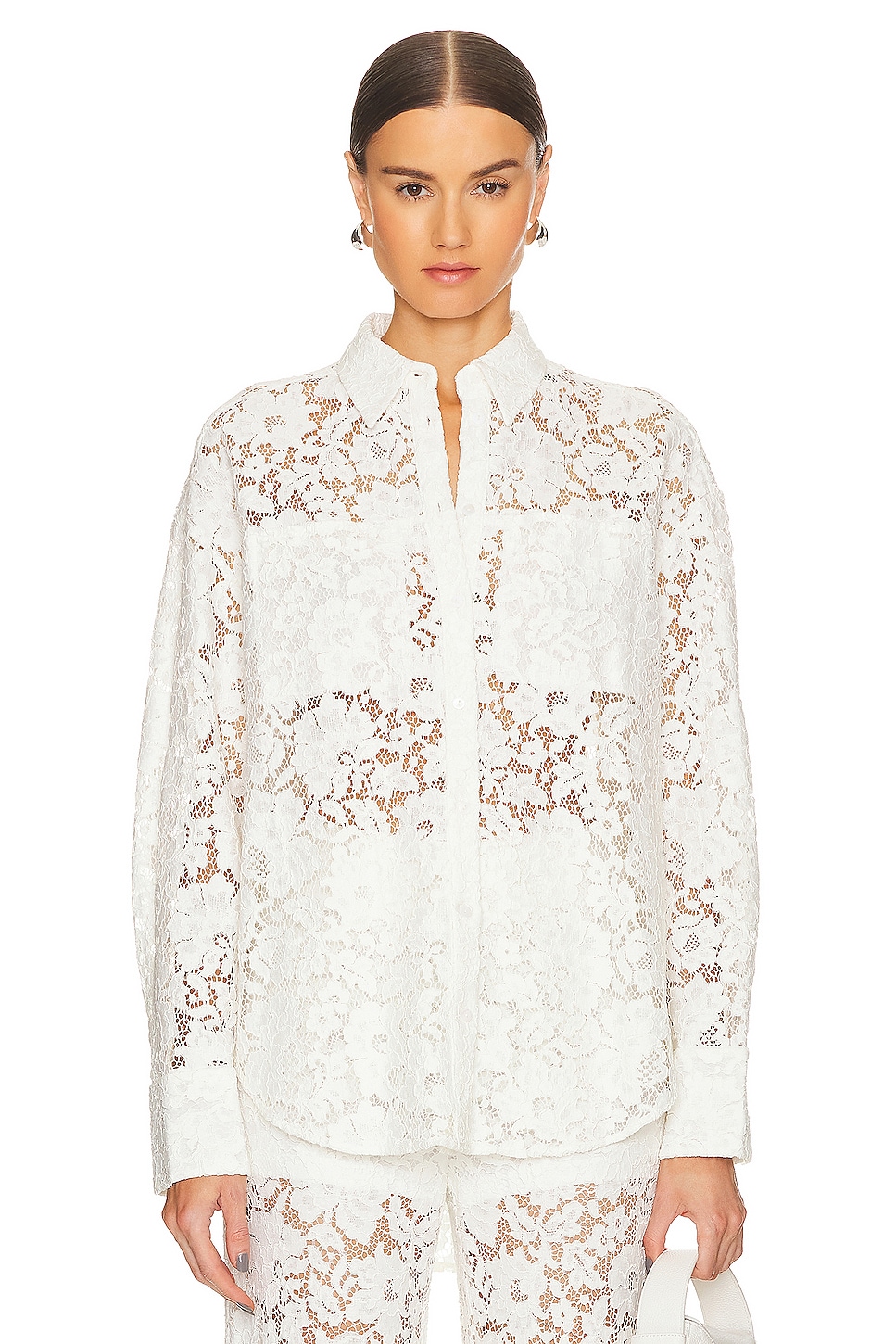 SANS FAFF London Lace Oversized Shirt in White | REVOLVE