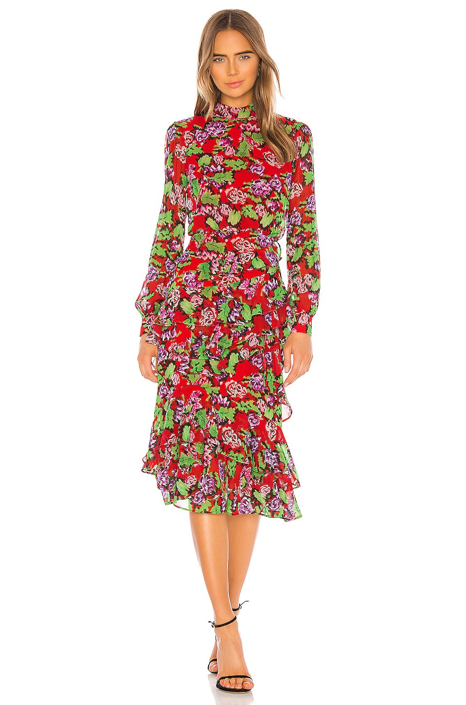 SALONI Isa Ruffle Dress in Cherry Damask | REVOLVE