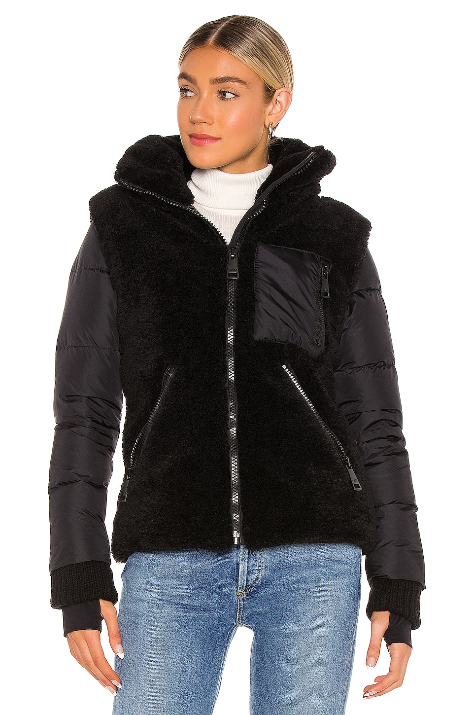 SAM. Wylie Down Filled Fur Jacket in Black & Black | REVOLVE