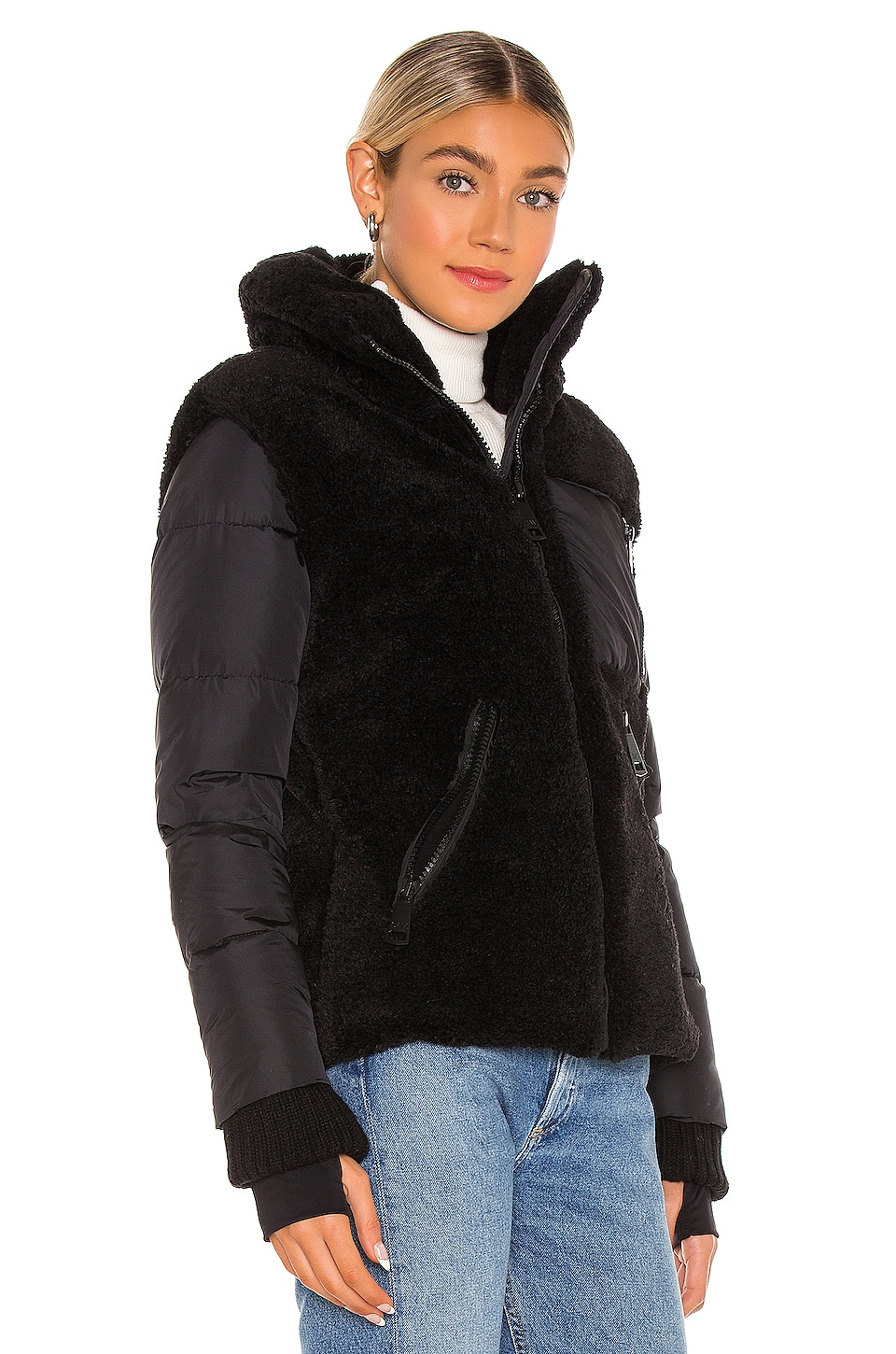 SAM. Wylie Down Filled Fur Jacket in Black & Black | REVOLVE