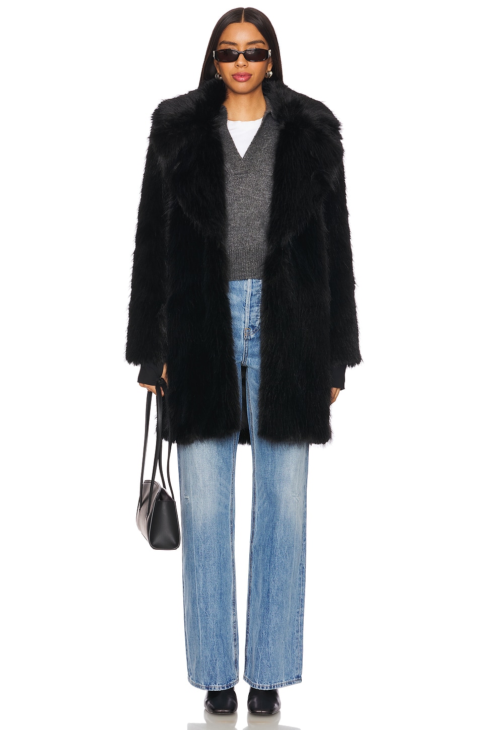 SAM. Faux Fur Mid Coat 34" in Black | REVOLVE
