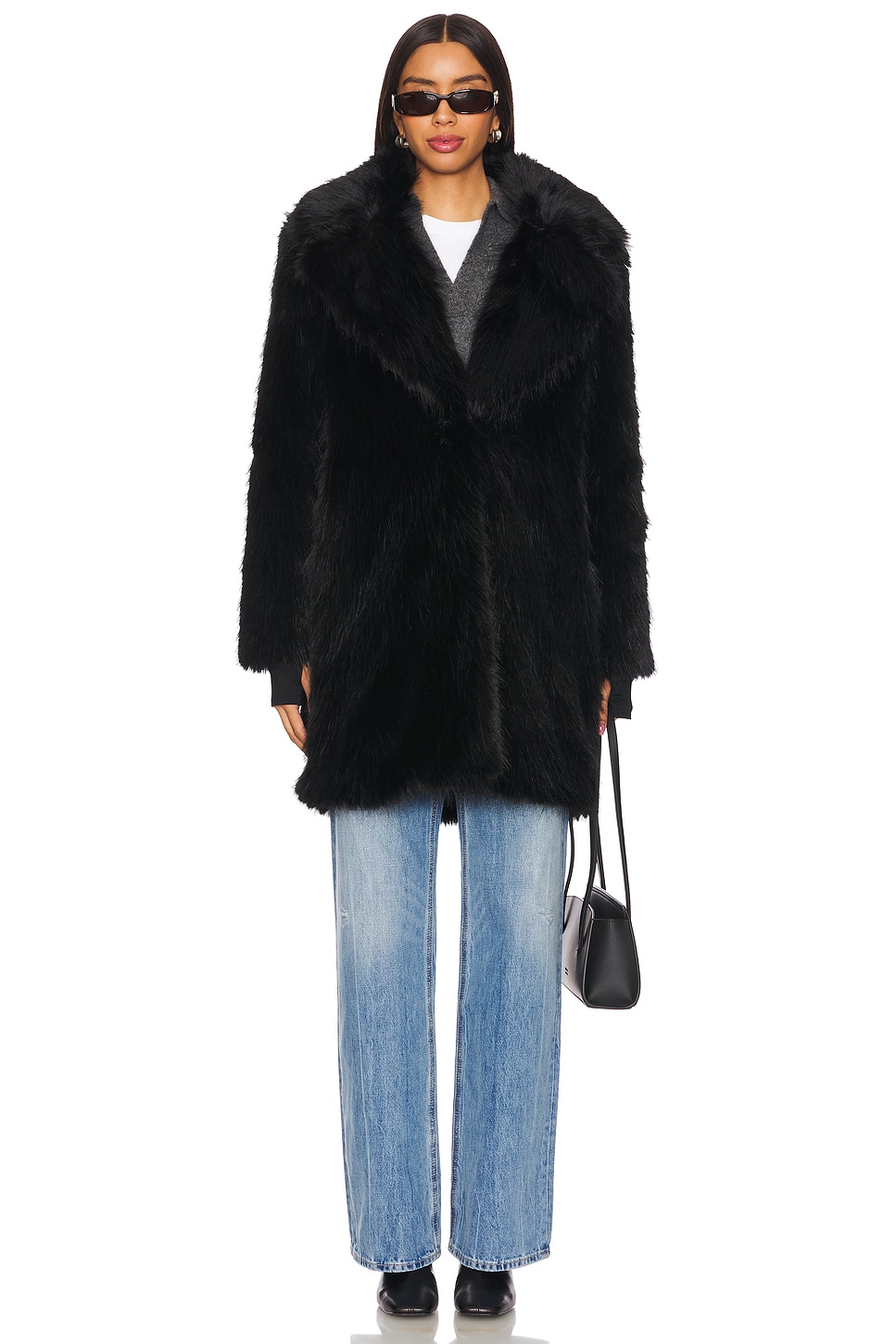 SAM. Faux Fur Mid Coat 34" in Black | REVOLVE