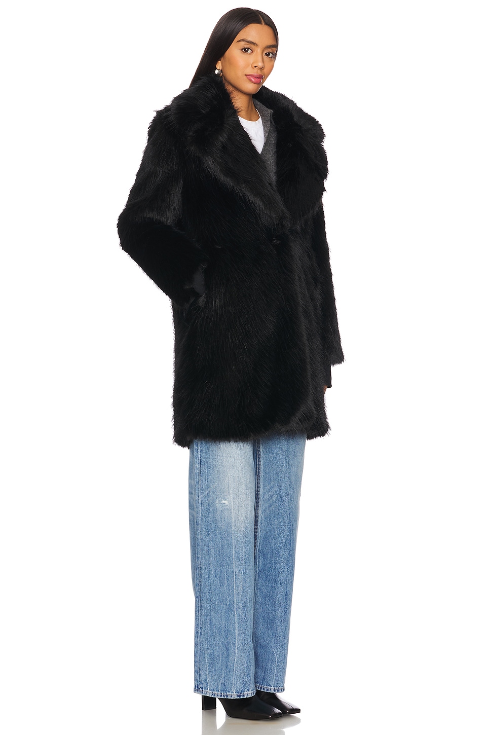 SAM. Faux Fur Mid Coat 34" in Black | REVOLVE