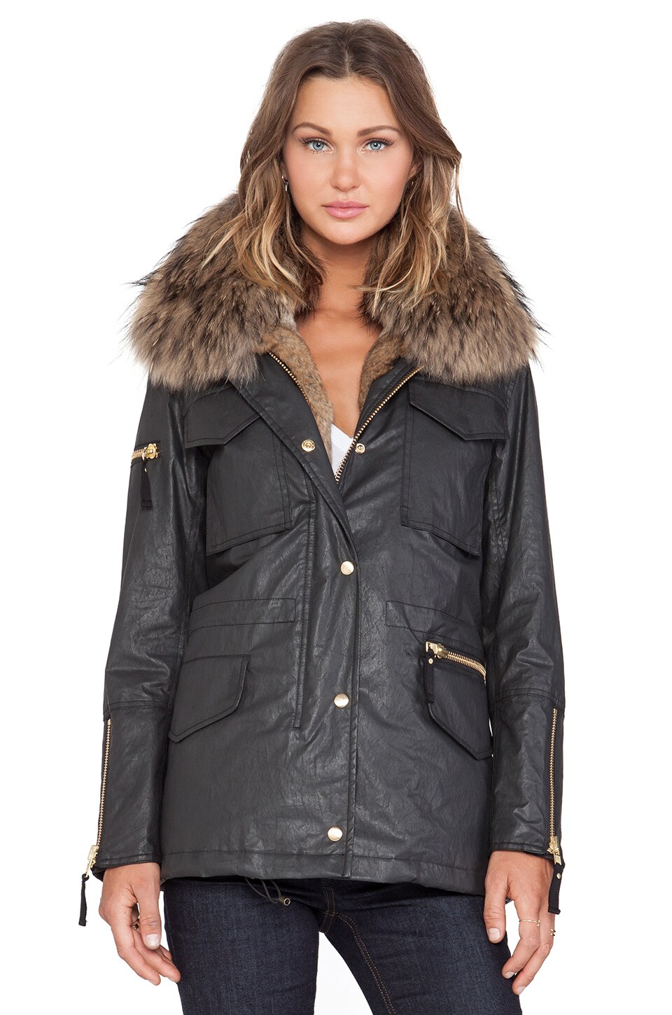 SAM. Rabbit Kate Parka with Fur Trim in Carbon | REVOLVE