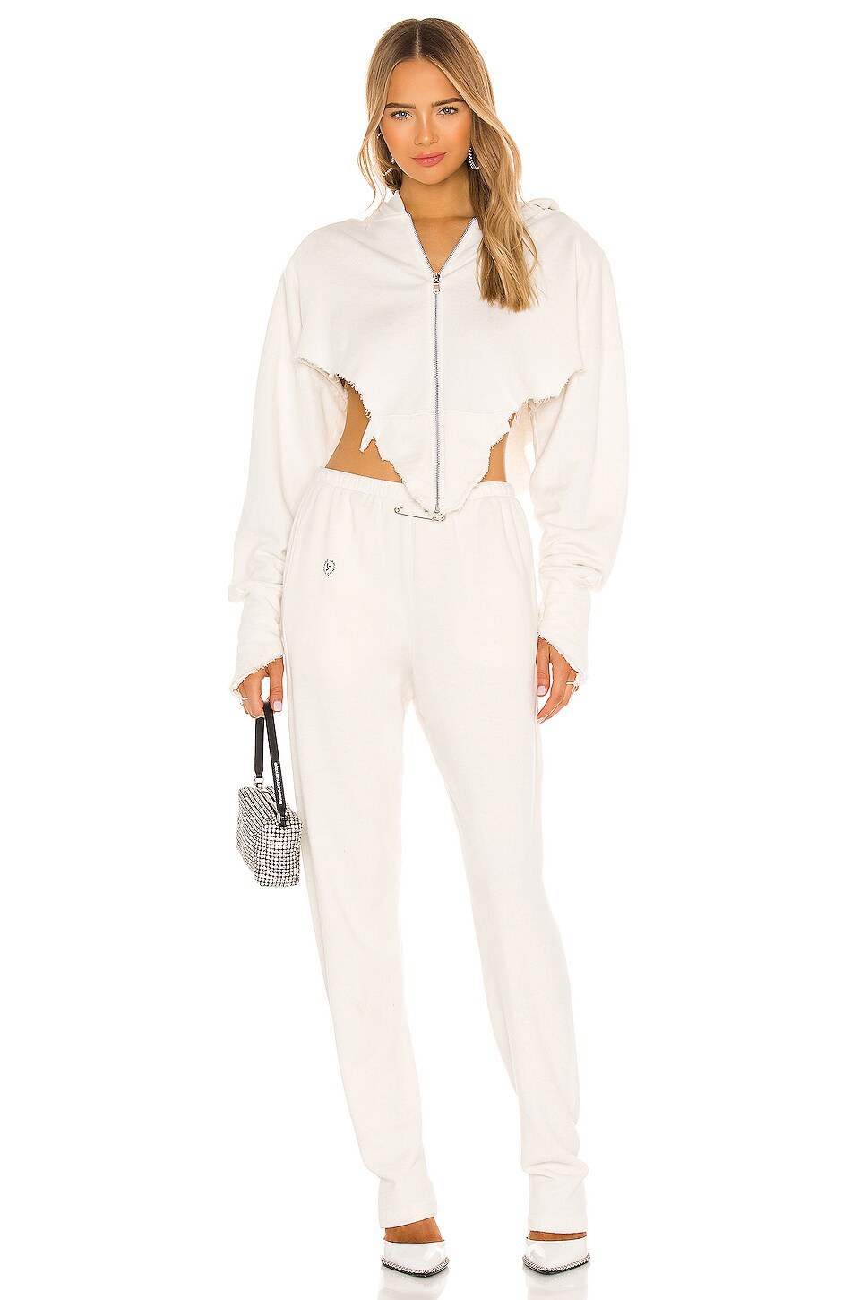 SAMI MIRO VINTAGE V Cut Zip Up Hoodie in White | REVOLVE