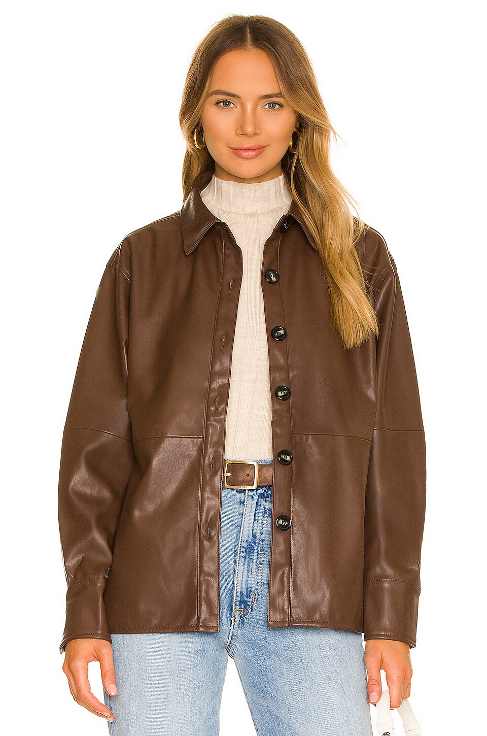 Sanctuary Leather Like Shacket in Mahogany | REVOLVE