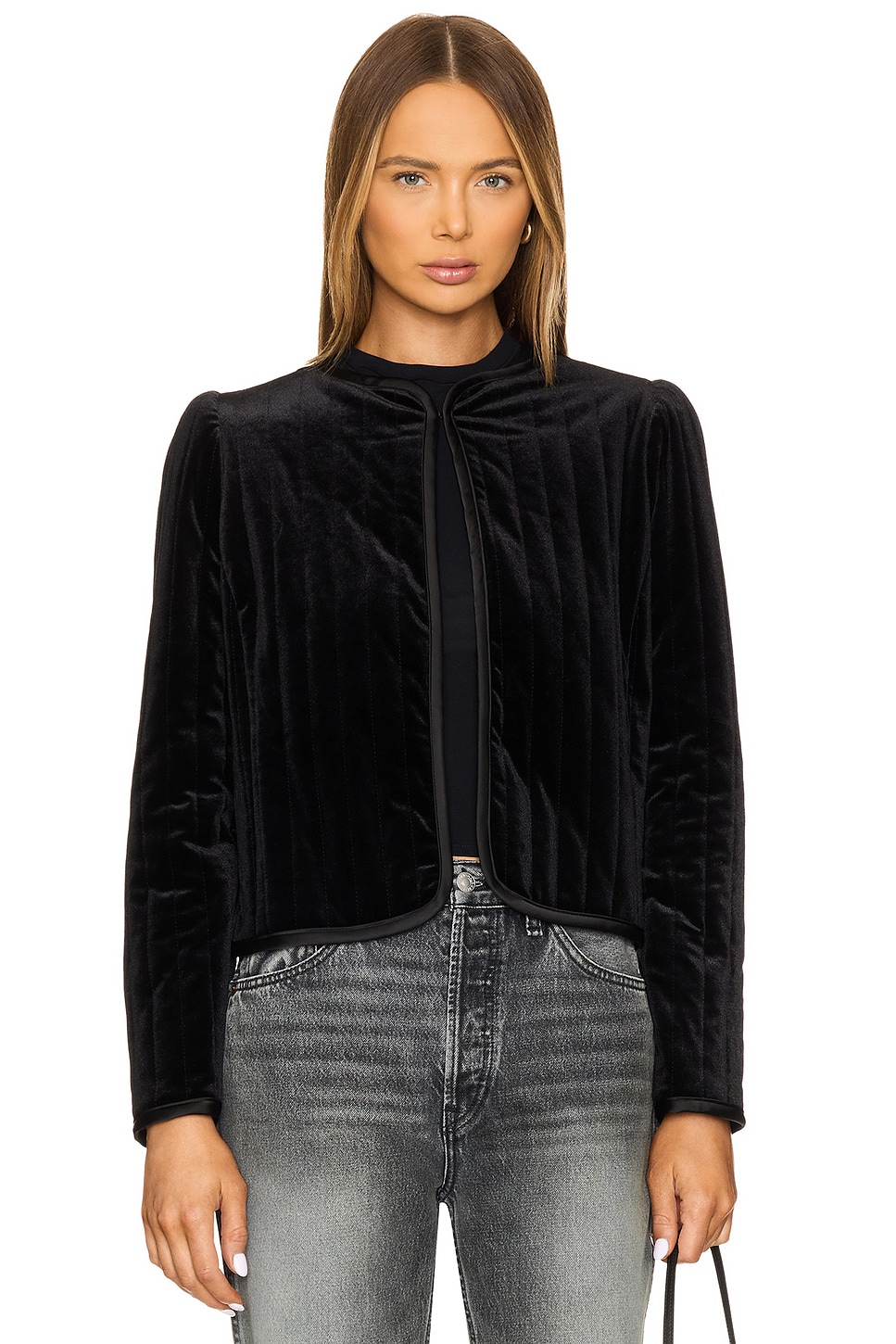 Sanctuary Quilted Velvet Jacket in Black | REVOLVE
