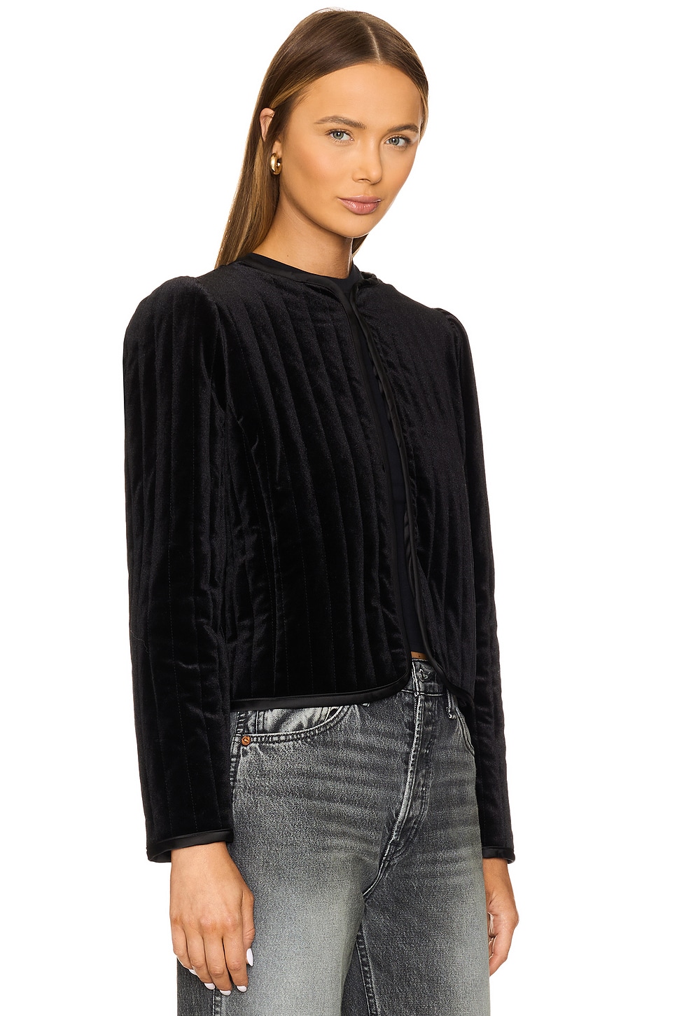 Sanctuary Quilted Velvet Jacket in Black | REVOLVE