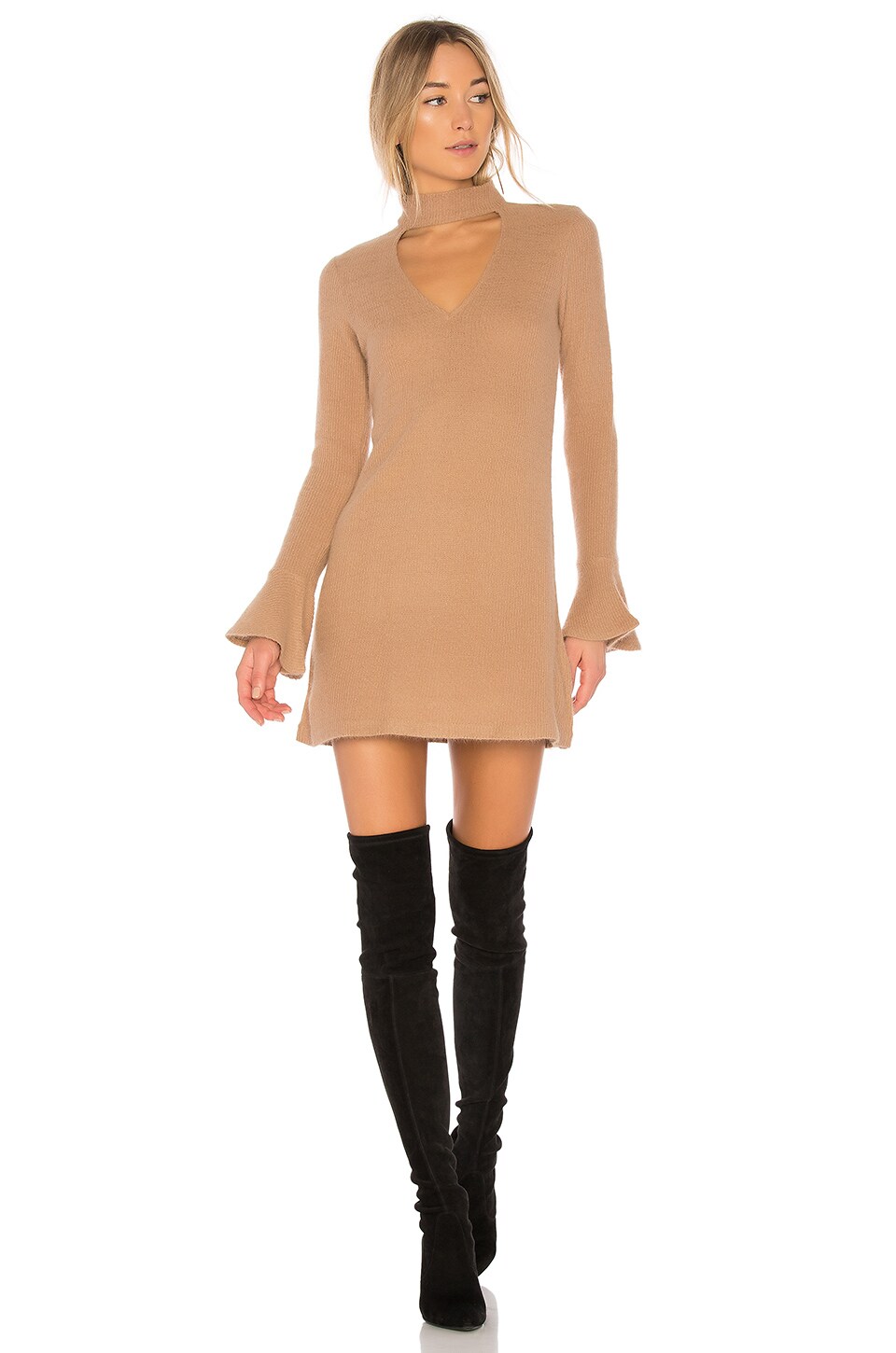 SAYLOR Sienna Bell Sleeve Dress in Camel | REVOLVE