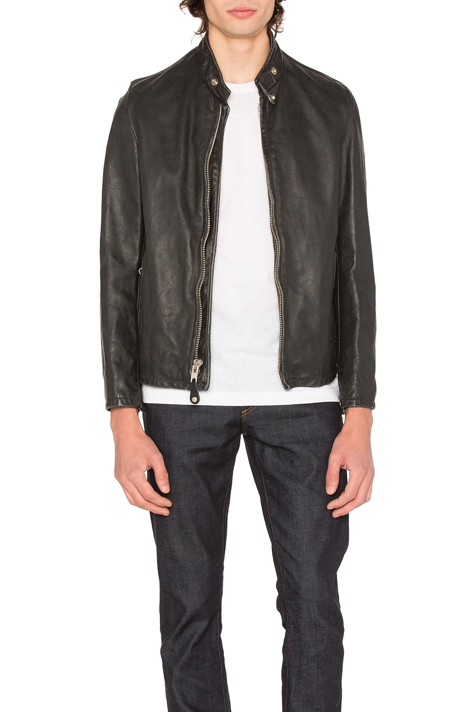 Schott Vintaged Cafe Moto Jacket in Black | REVOLVE