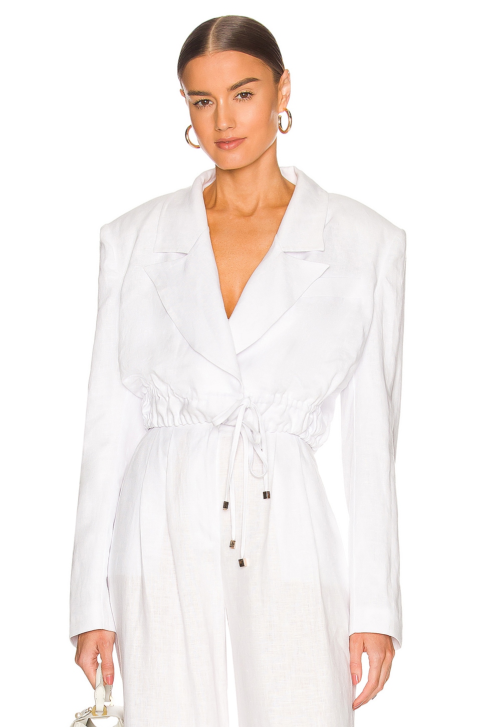 SELMACILEK Linen Crop Jacket in White | REVOLVE