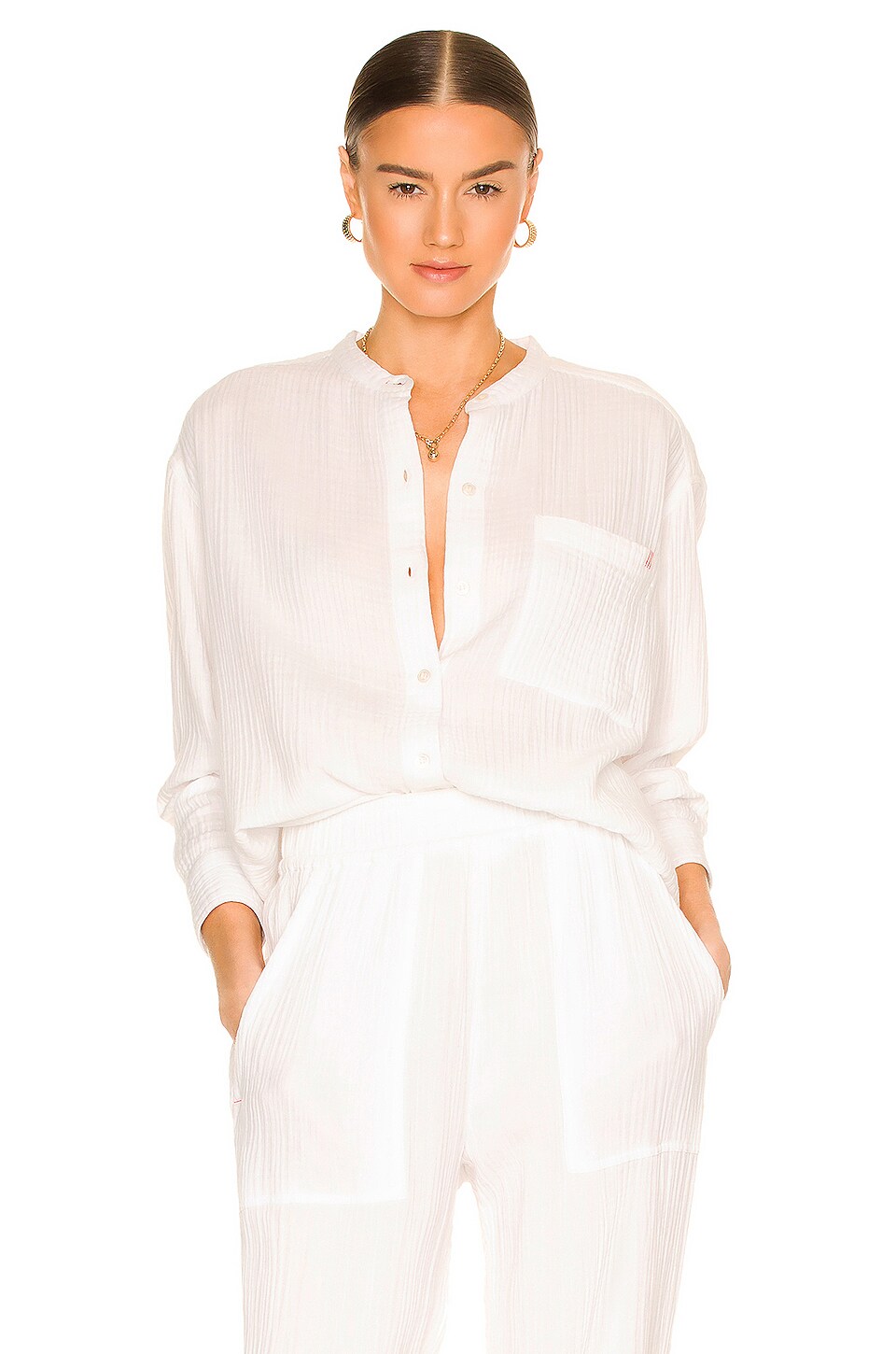 SUNDRY Mandarin Collar Shirt in White | REVOLVE
