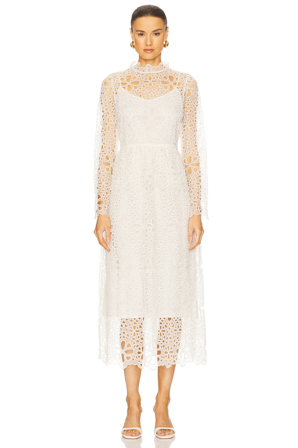 Sea Lumi Eyelet Peplum Long Sleeve Dress in Cream | REVOLVE