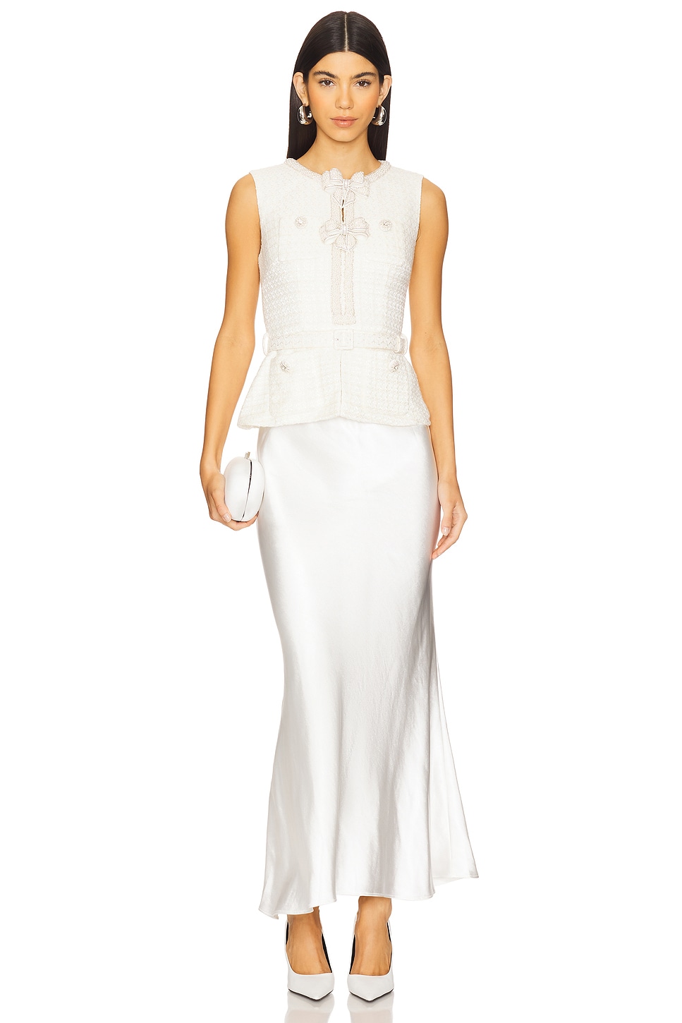 self-portrait Cream Boucle Midi Dress in Cream | REVOLVE