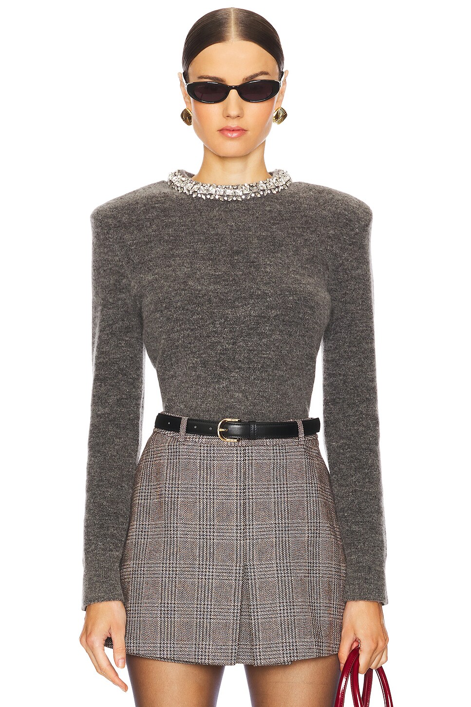 self-portrait Embellished Knit Top in Grey | REVOLVE